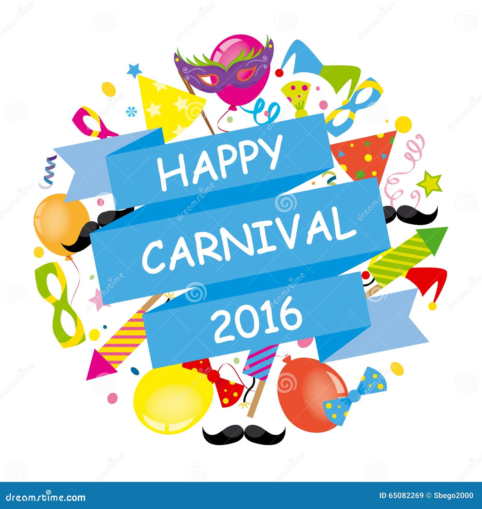Happy Carnival Promotional Poster With Bright Costume Elements Isolated ...