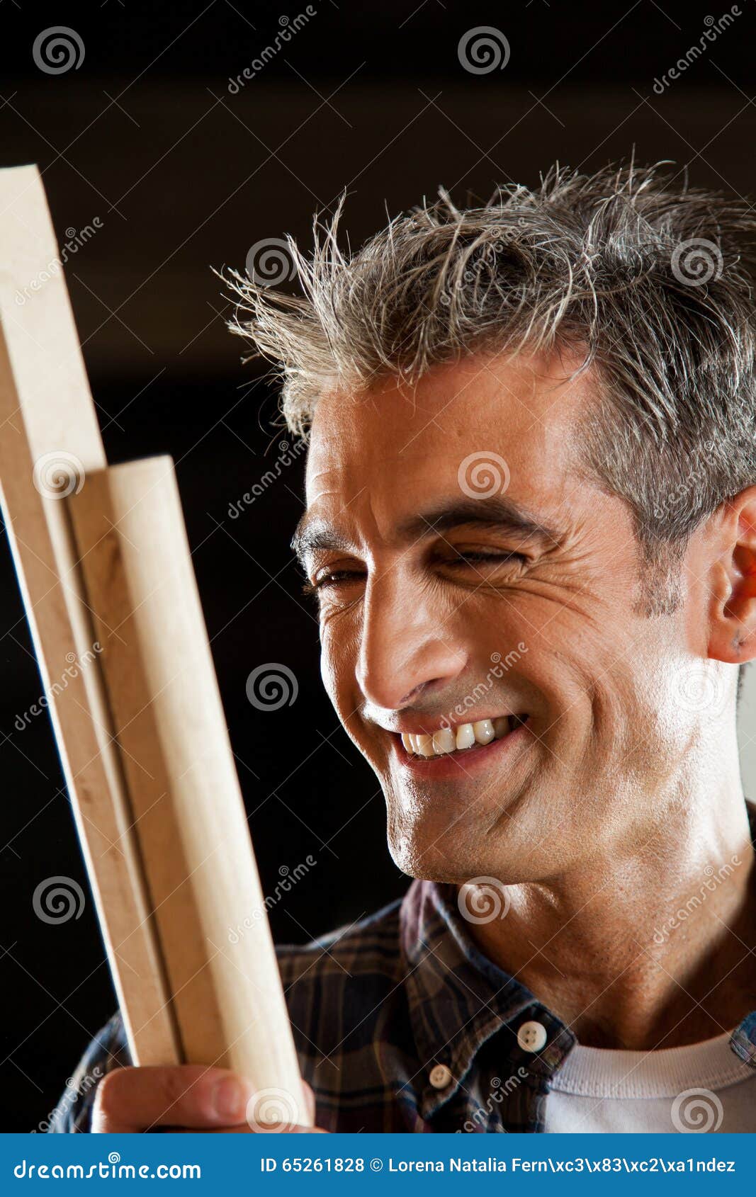 Happy Carpenter Holding Pieces of Wood Stock Photo - Image of adult ...