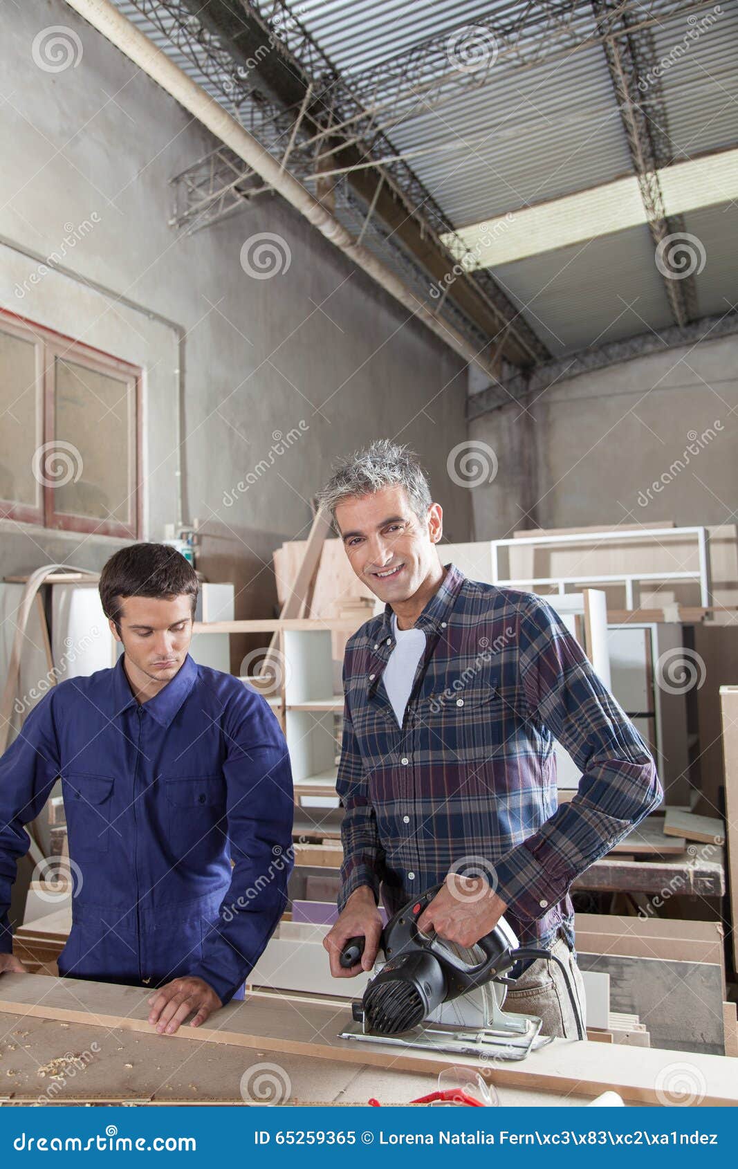 Happy Carpenter Teaches Carpentry Stock Image - Image of electric ...