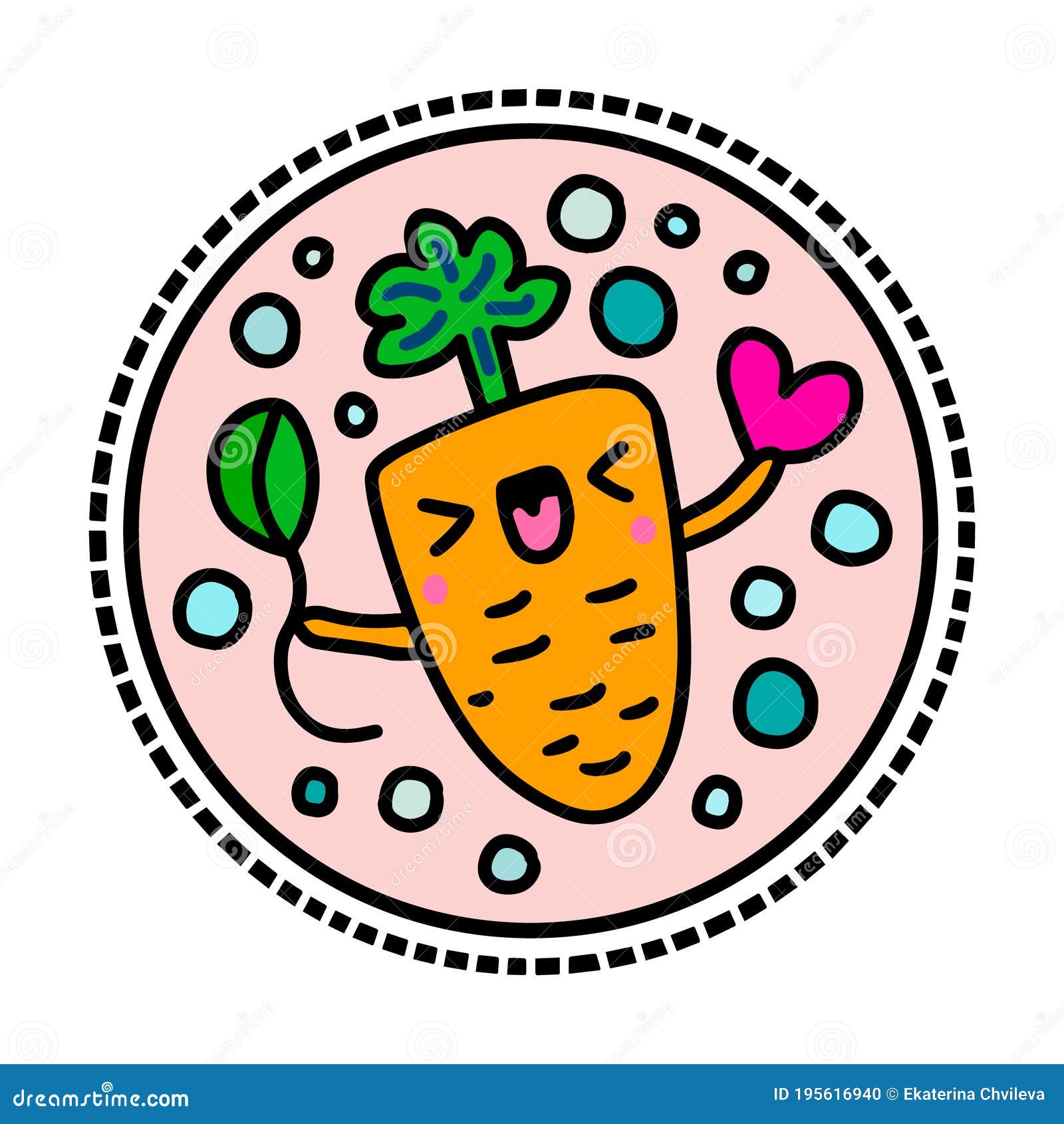 Happy Carrot Hand Drawn Vector Logotype Sticker in Cartoon Comic Style ...