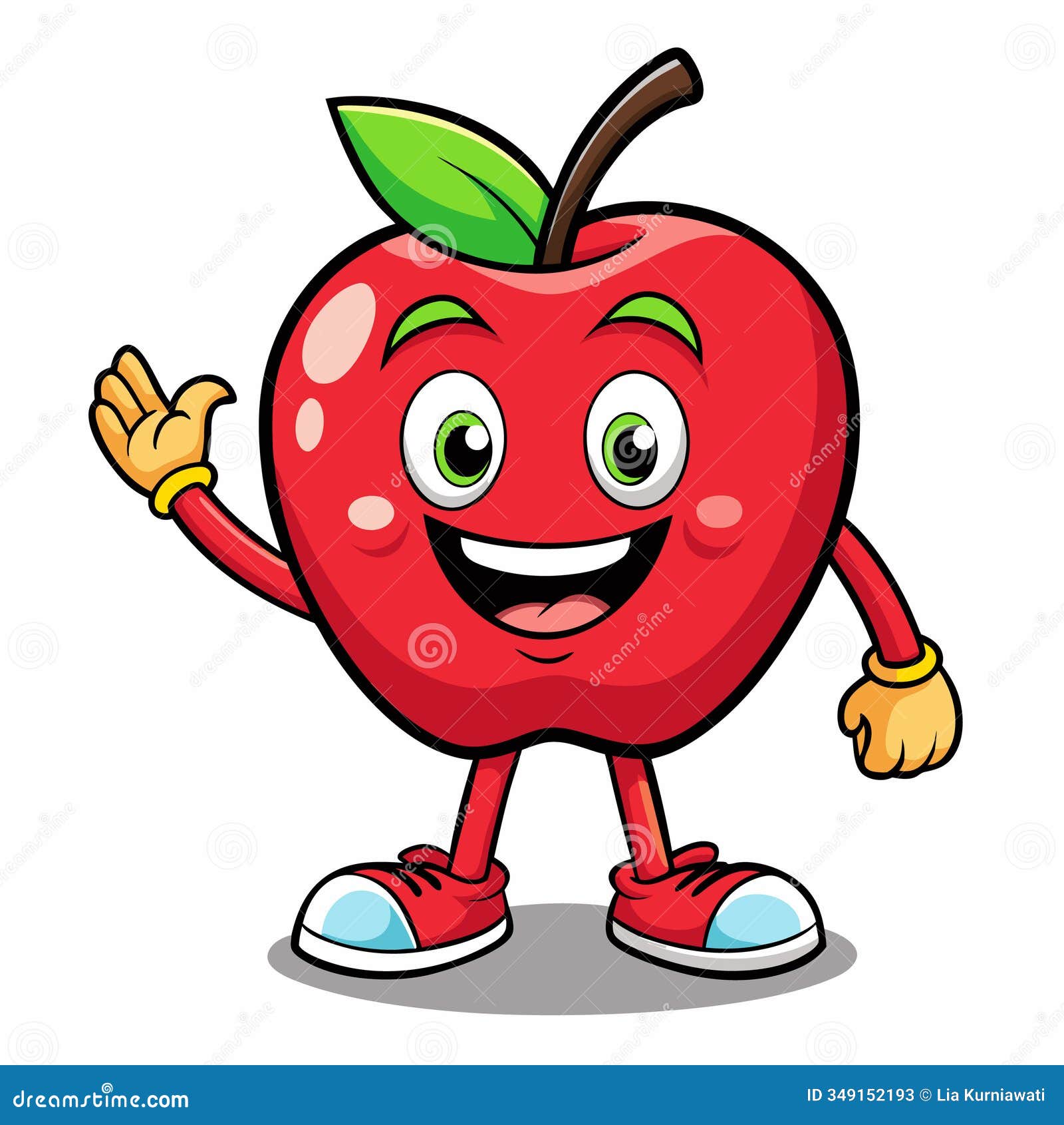 Happy Cartoon Apple Character Waving Hello Stock Vector - Illustration ...