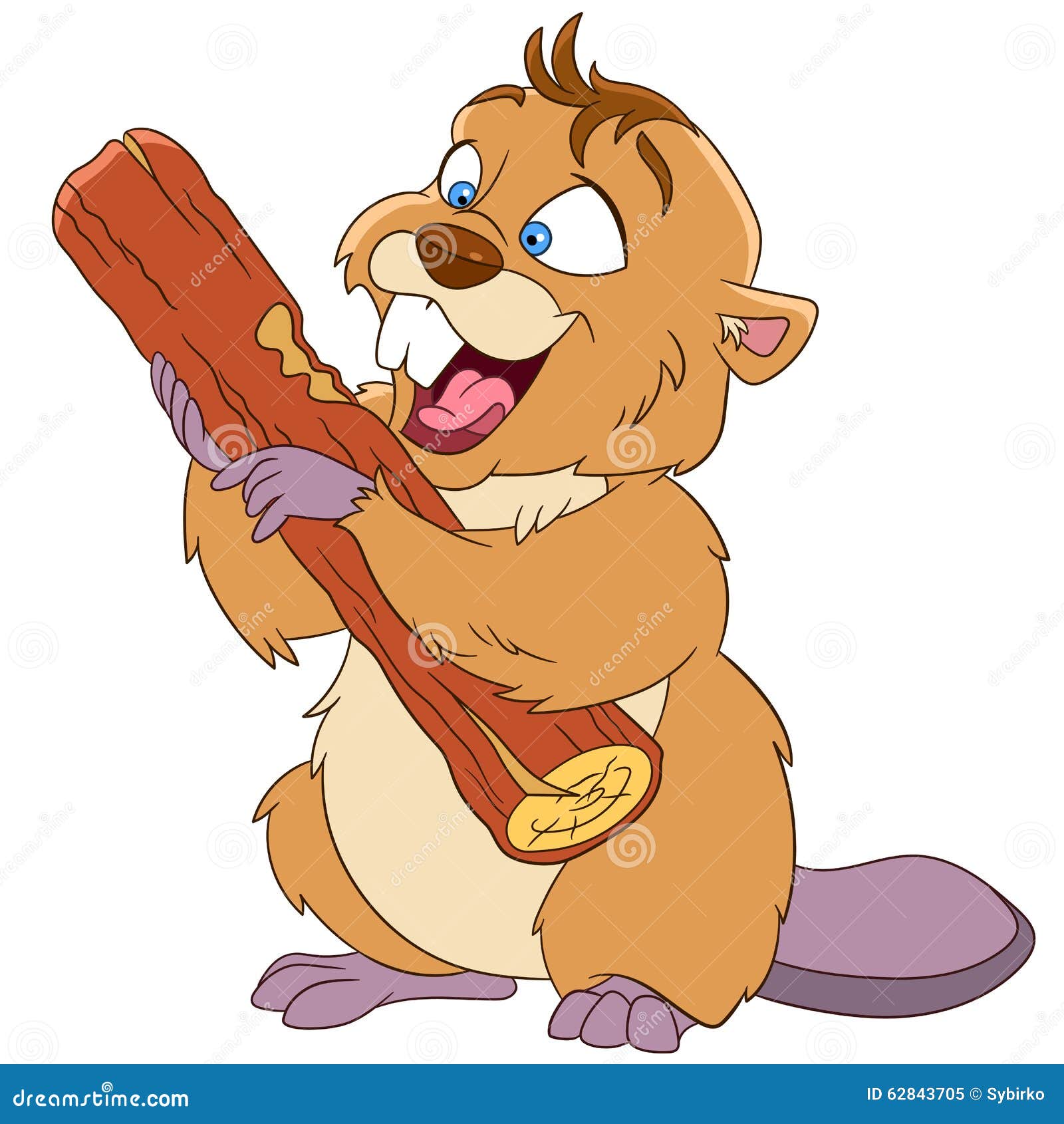 Happy Cartoon Beaver with a Wood Piece Stock Vector - Illustration of ...