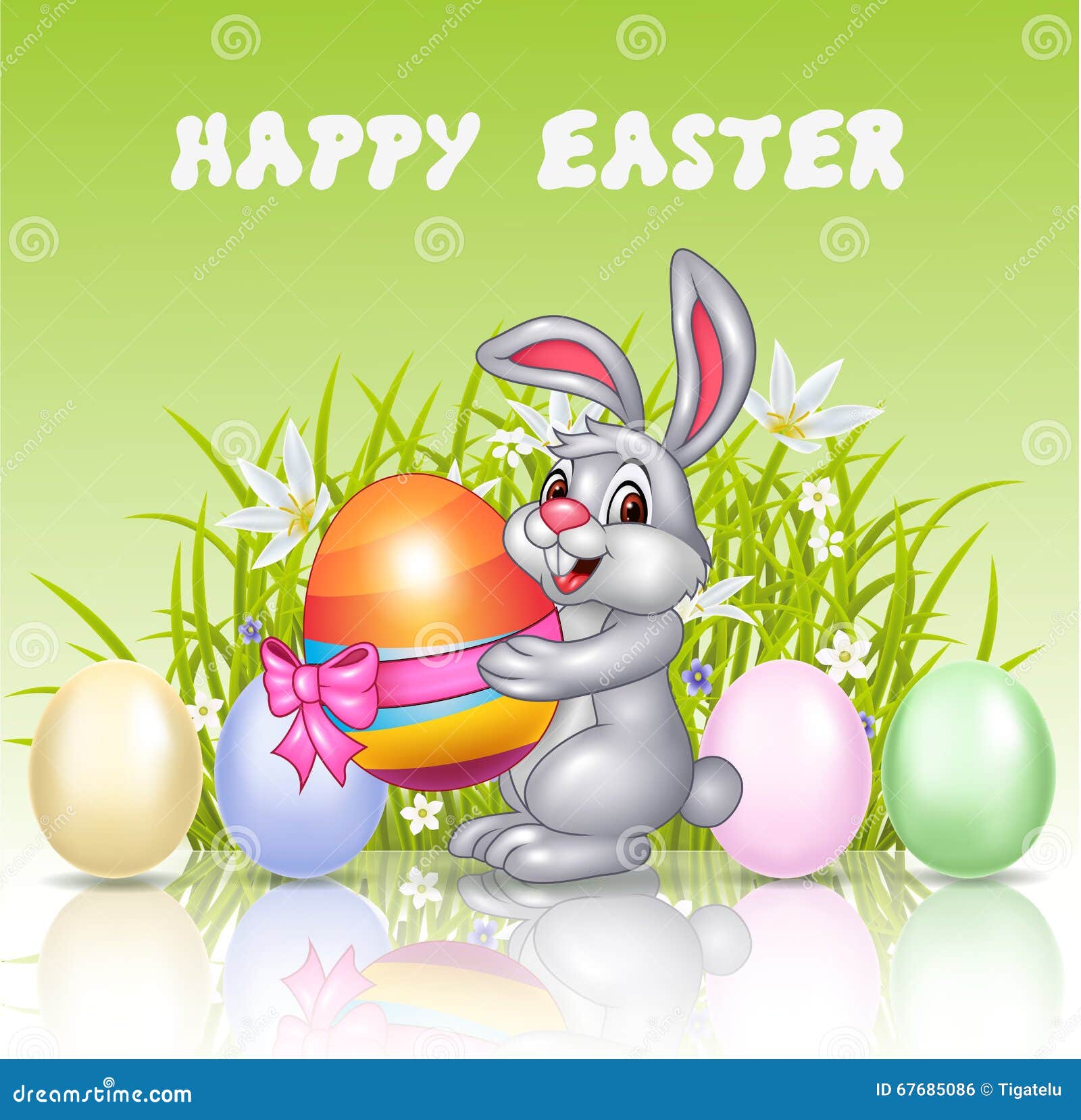 Happy Cartoon Bunny Holding an Easter Egg Stock Vector - Illustration ...