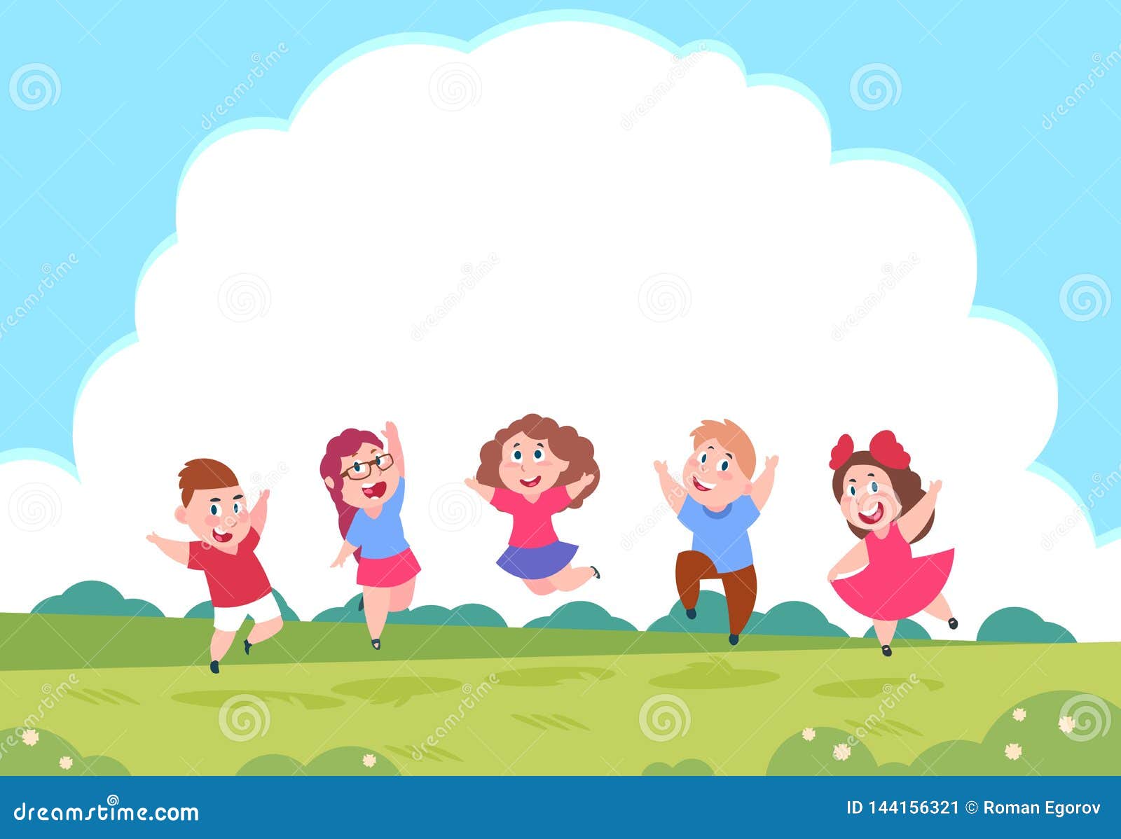 Happy Cartoon Children. Preschool Playing Kids on Summer Nature ... Happy Cartoon Children. Preschool Playing Kids on Summer Nature ...