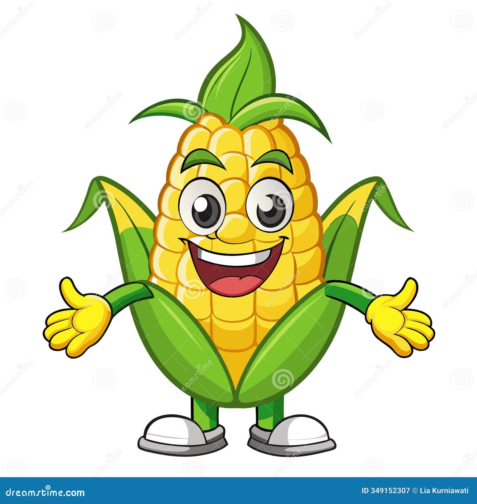 Happy Cartoon Corn Cob Character with Welcoming Gesture Stock Vector ...