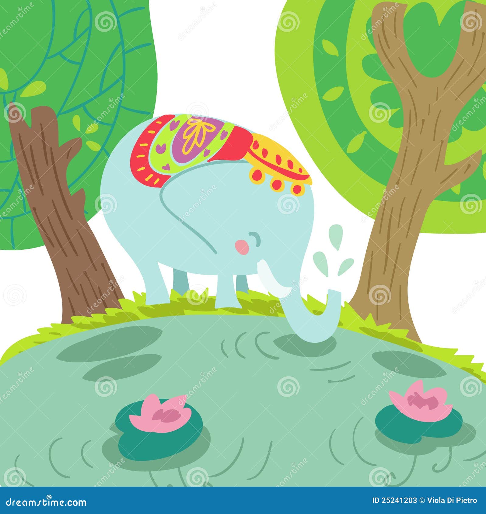 Happy Cartoon Elephant in the Jungle Stock Illustration - Illustration ...