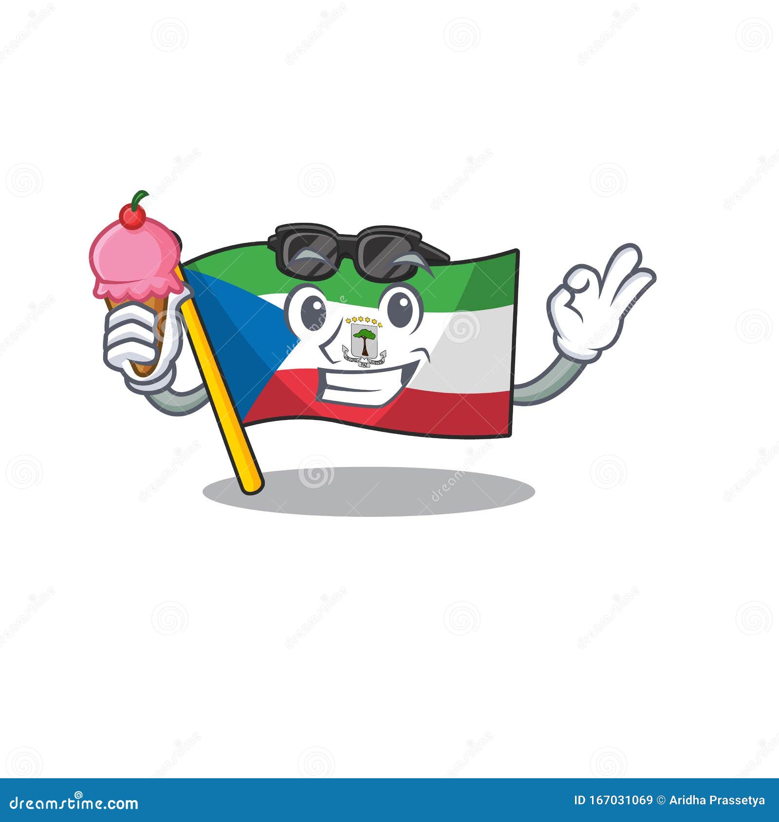 Happy Cartoon of Flag Equatorial Guinea Scroll with Ice Cream Stock ...