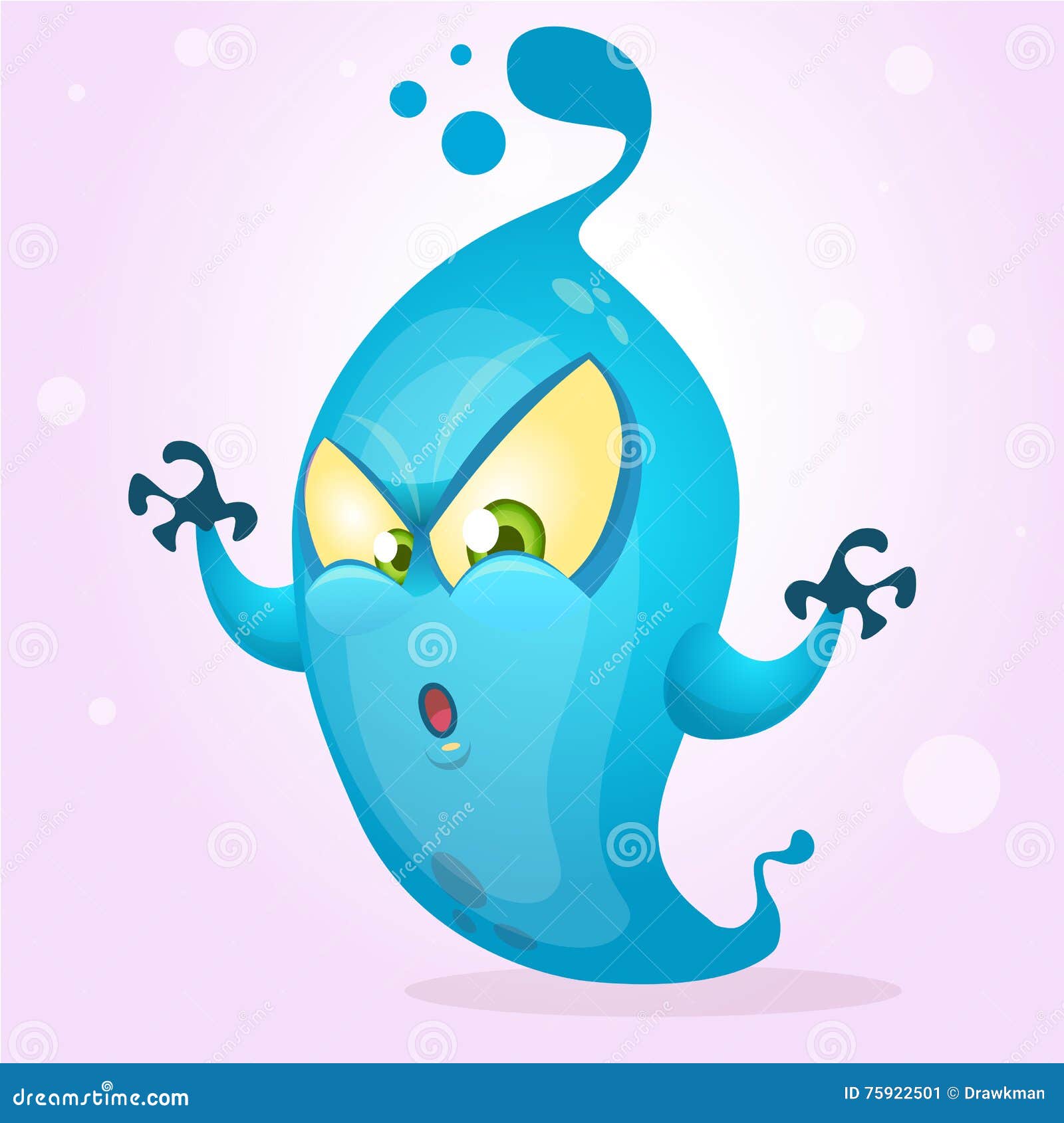 Happy Cartoon Ghost. Halloween Vector Fat and Blue Monster Icon with ...
