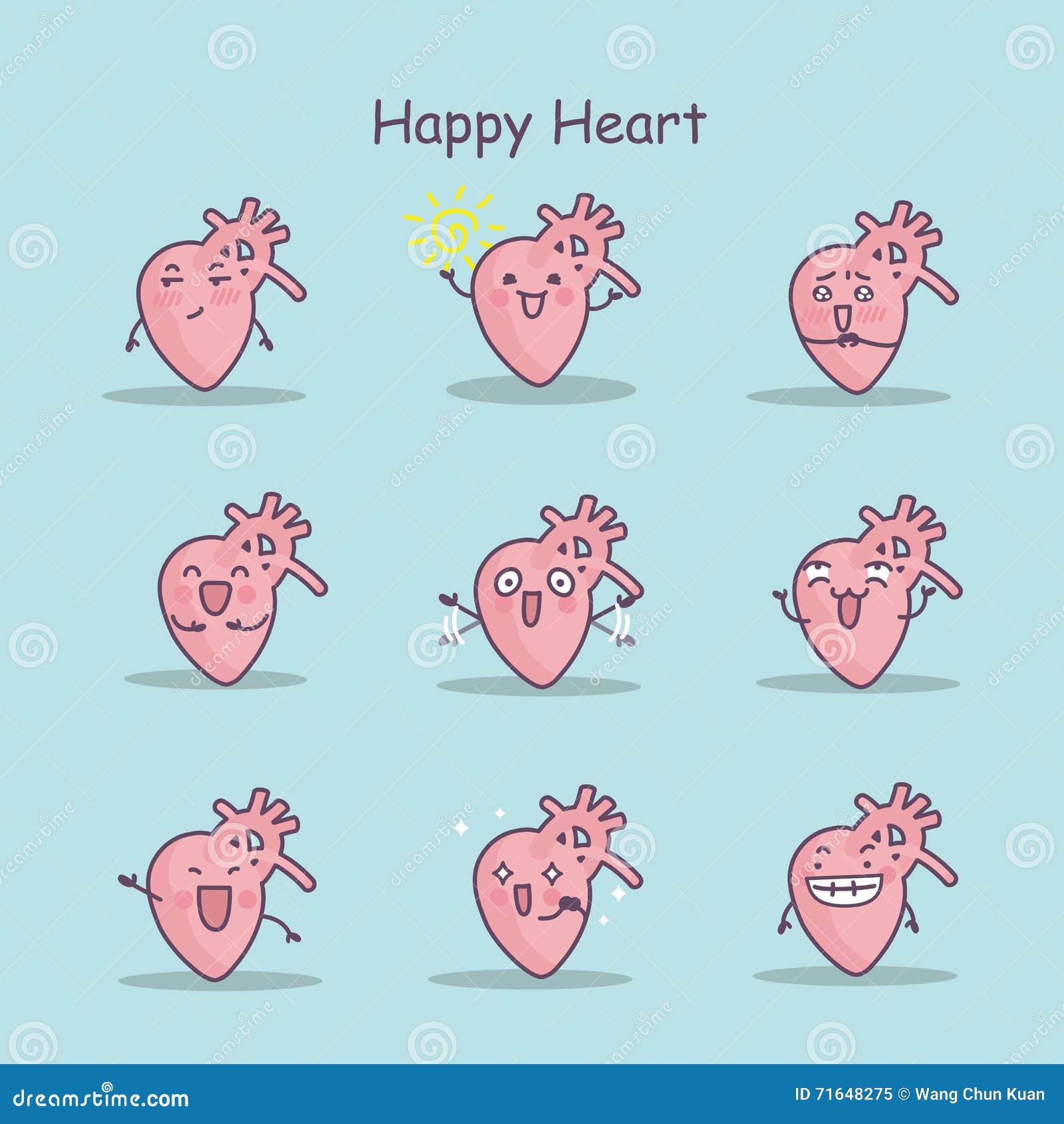 Happy cartoon heart set stock vector. Illustration of cardio - 71648275