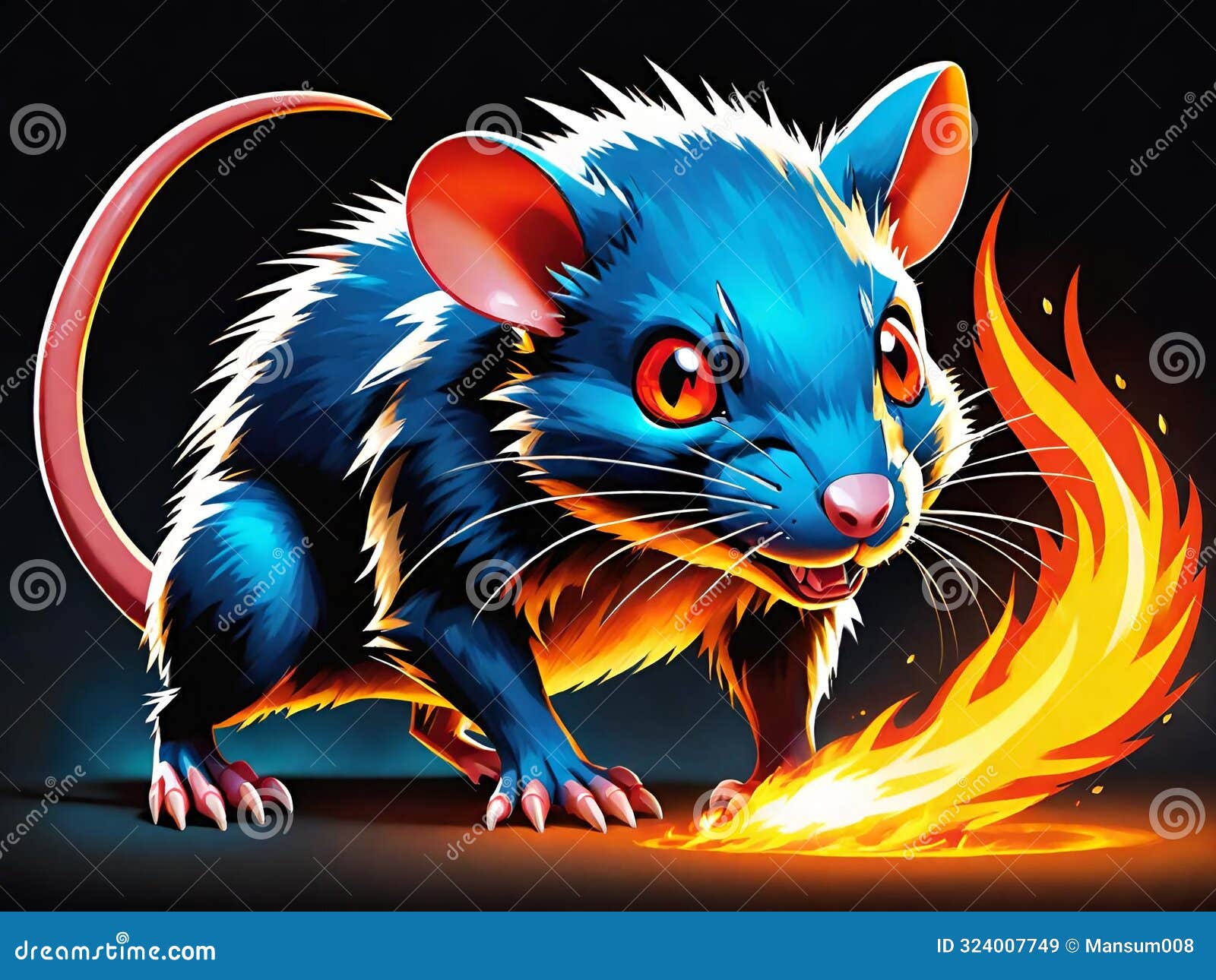 A Happy Cartoon Illustration with a Rat with Fire Stock Illustration ...