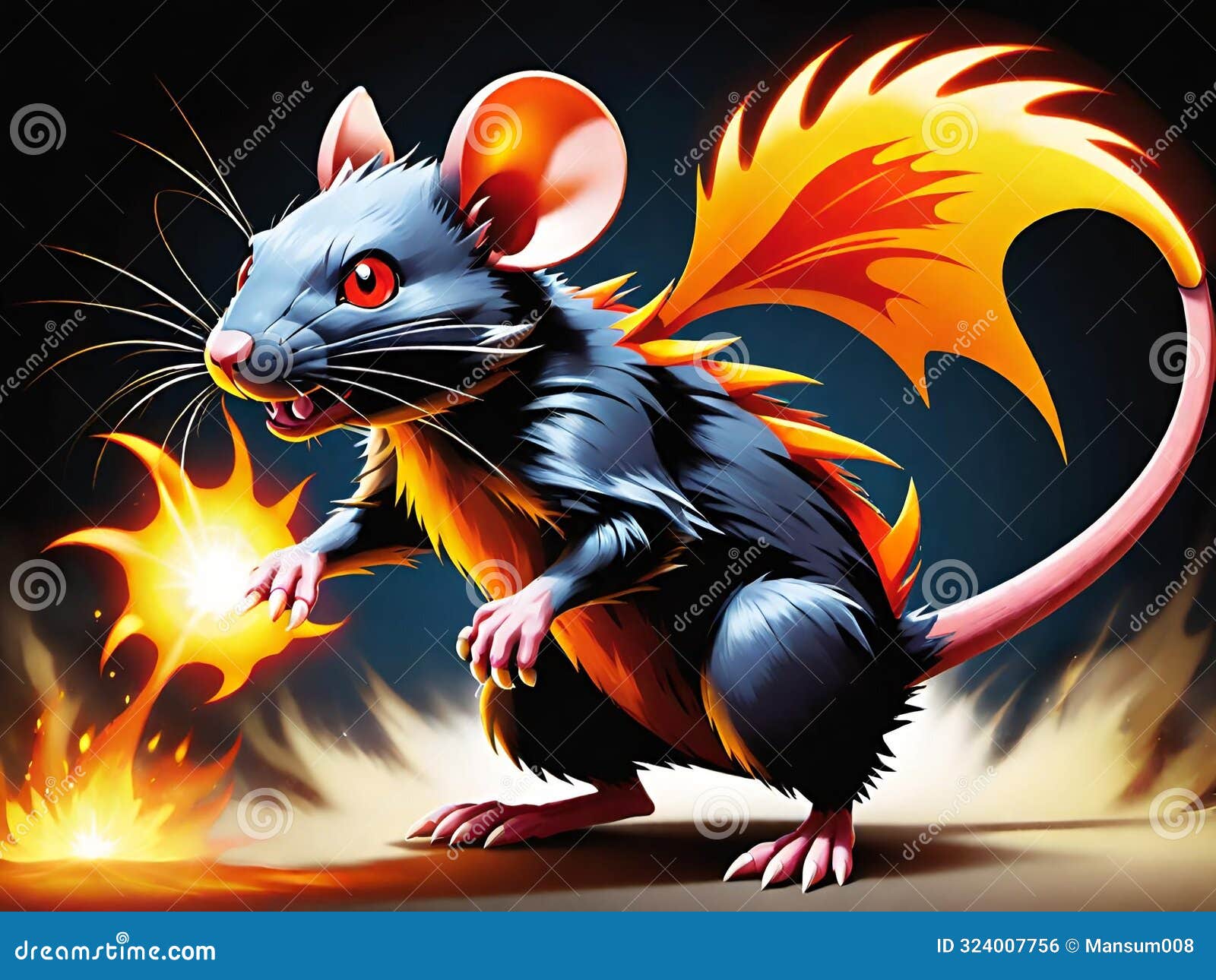 A Happy Cartoon Illustration with a Rat with Fire Stock Illustration ...
