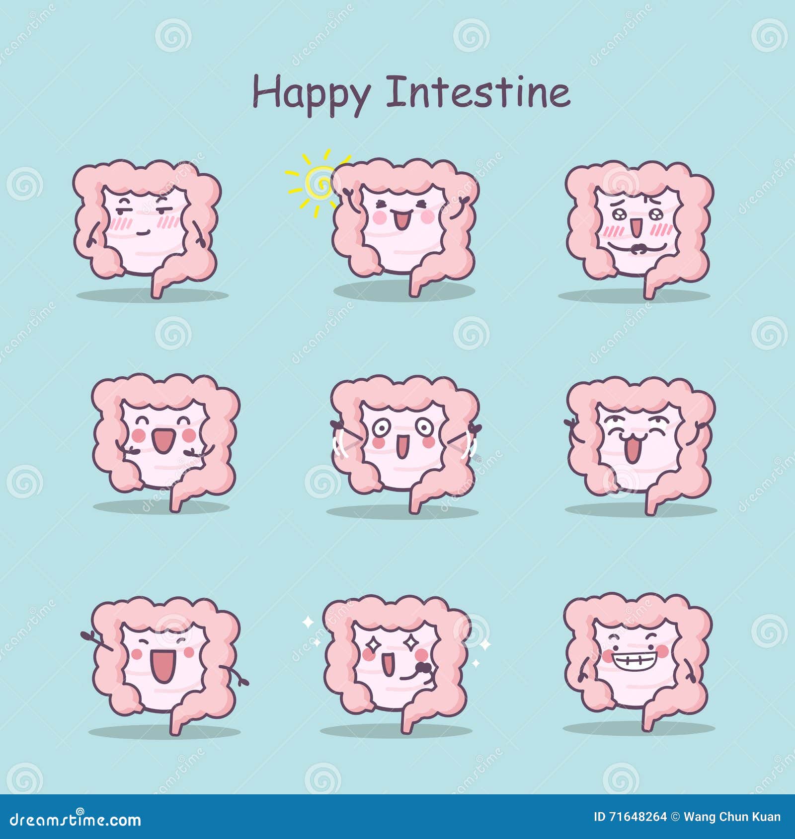 Happy Cartoon Intestine Set Stock Vector - Illustration of digestive ...