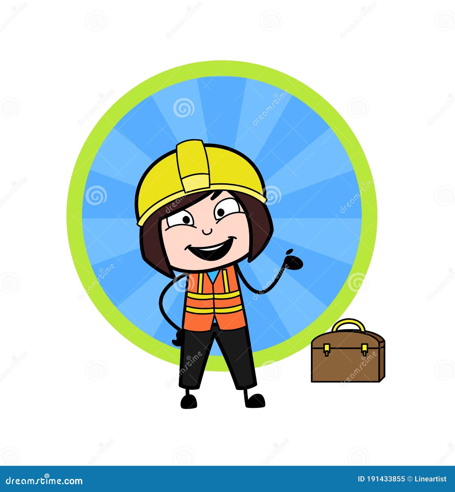 Happy Cartoon Lady Engineer Presenting Stock Illustration ...