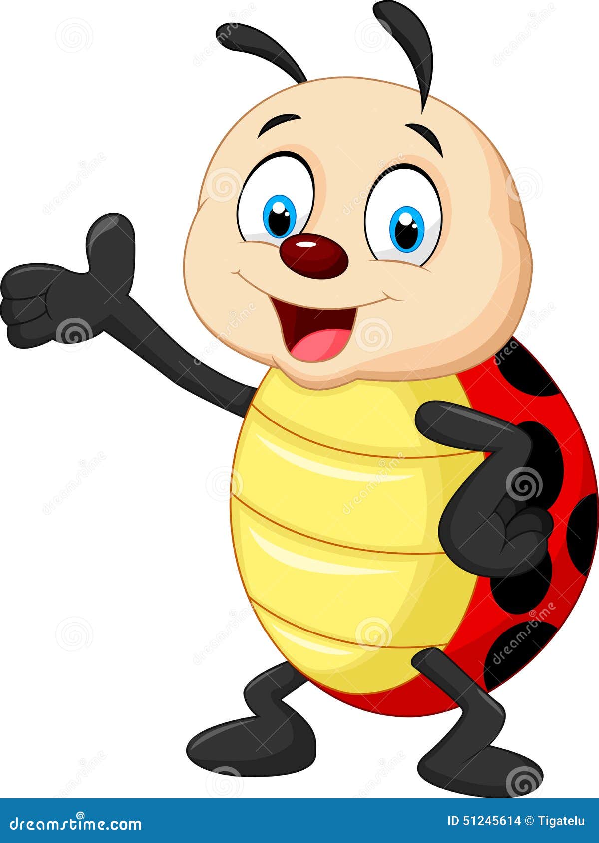 Happy Cartoon Ladybug Waving Hand Stock Vector - Illustration of waving ...
