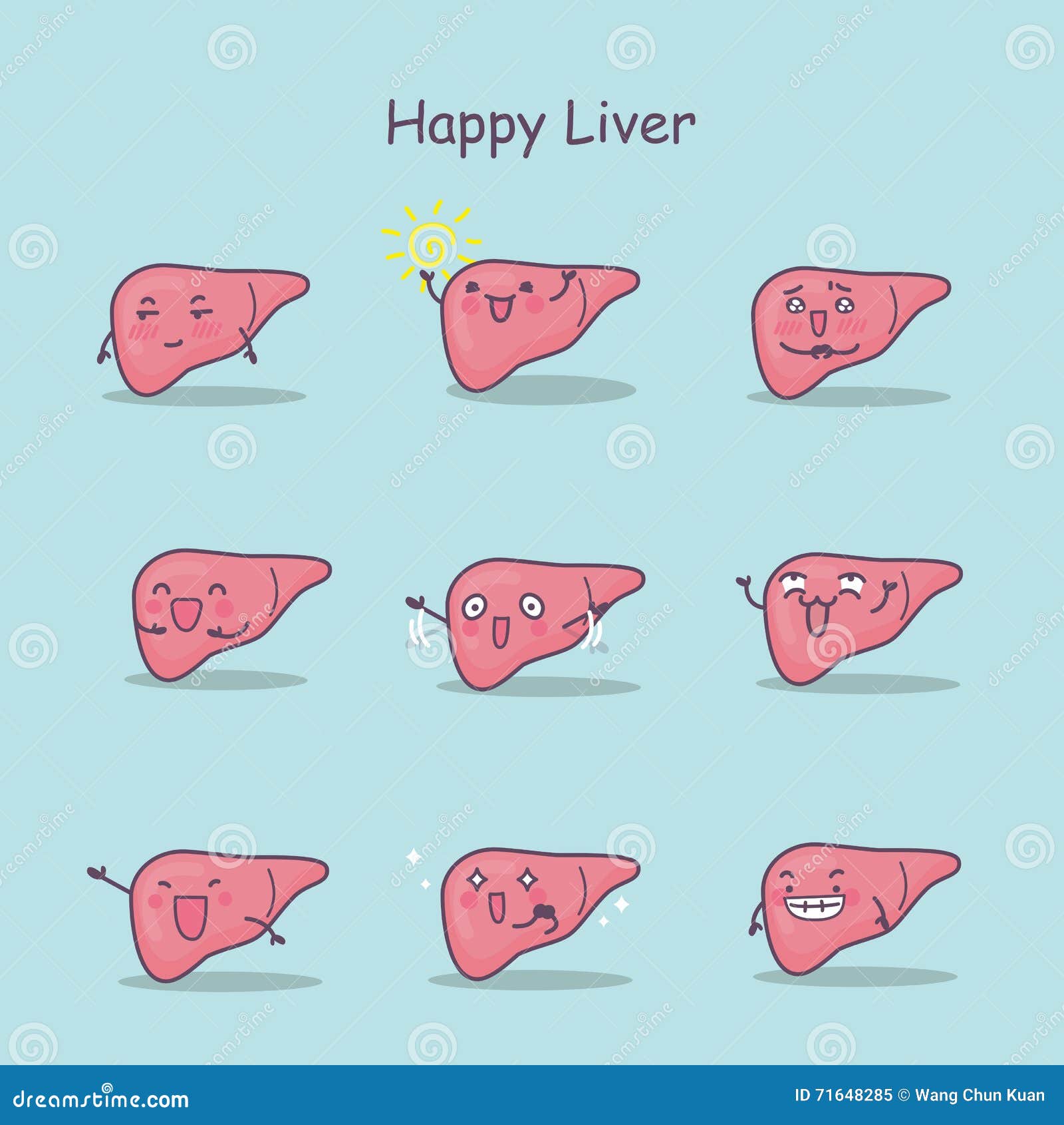 Happy cartoon liver set stock vector. Illustration of happy - 71648285