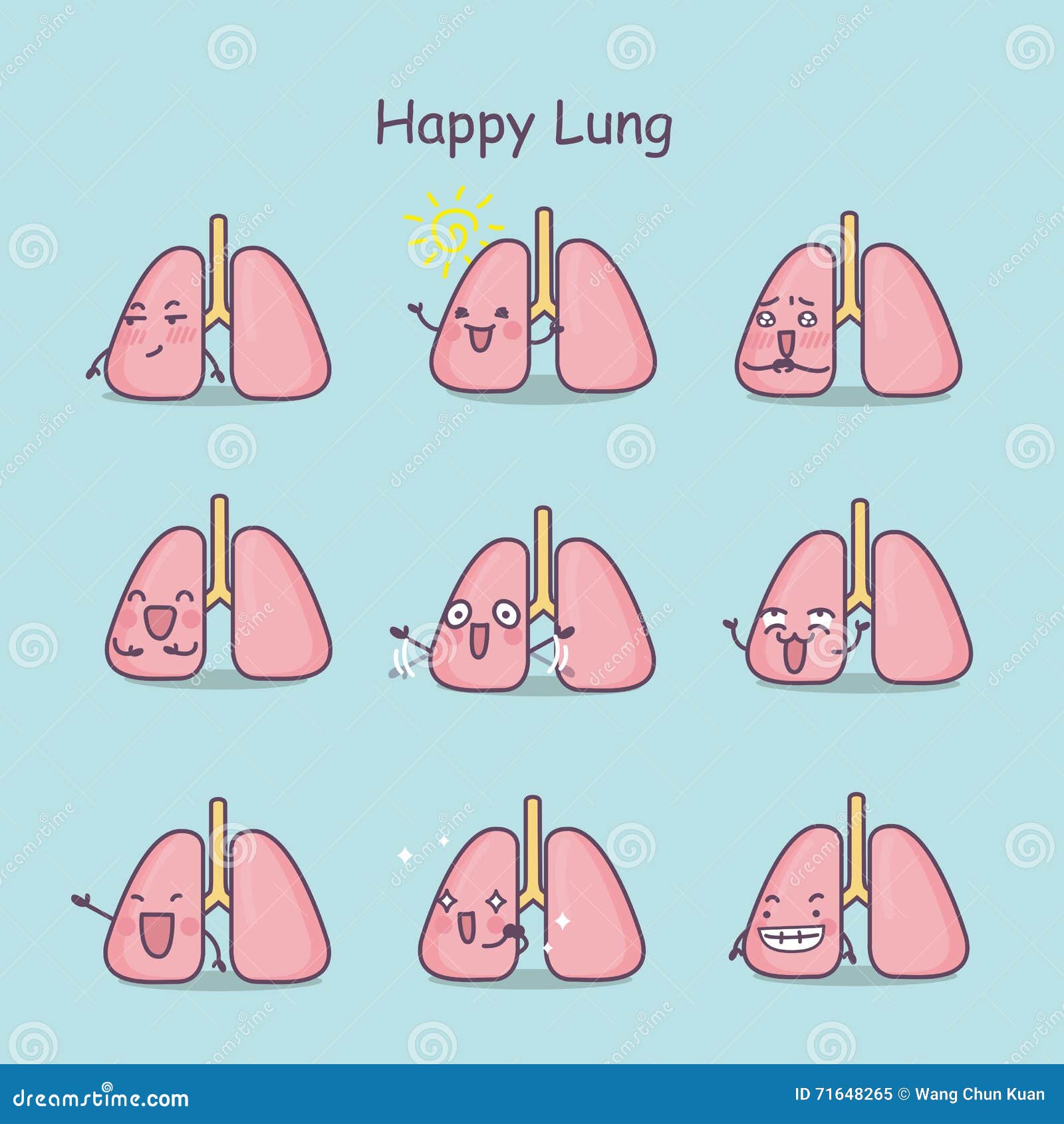 Happy cartoon lung set stock vector. Illustration of body - 71648265