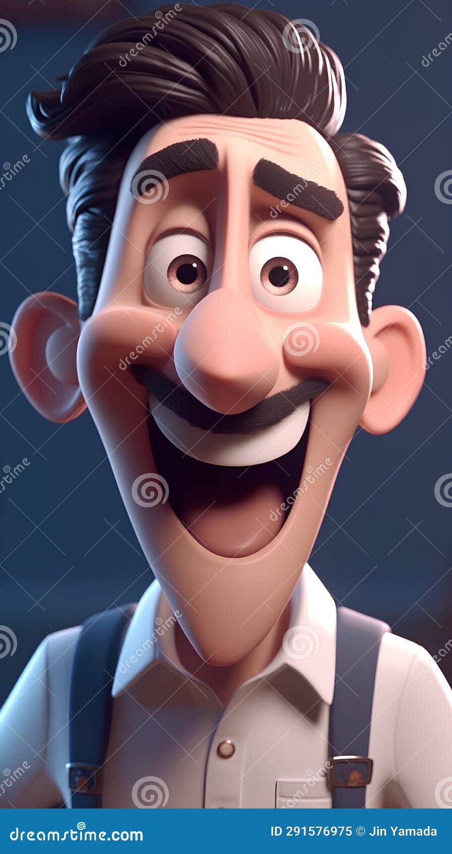 Happy Cartoon Man With Beard And Mustache 3d Render Illustration