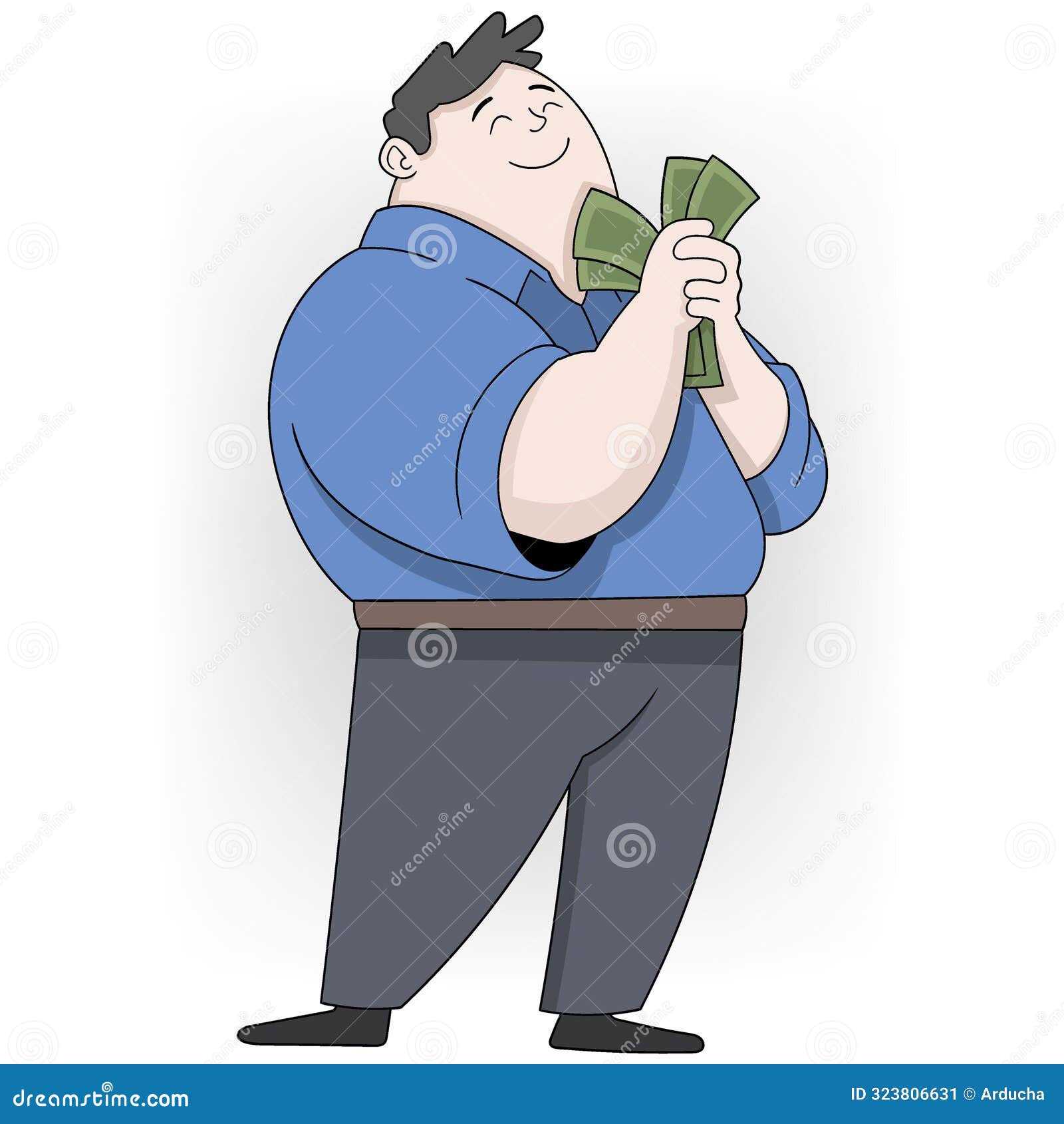 Happy Cartoon Man Holding Stack of Cash Stock Vector - Illustration of ...