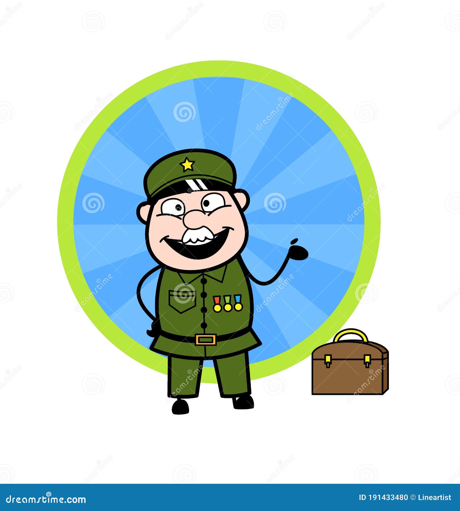 Happy Cartoon Military Man Presenting Stock Illustration - Illustration ...