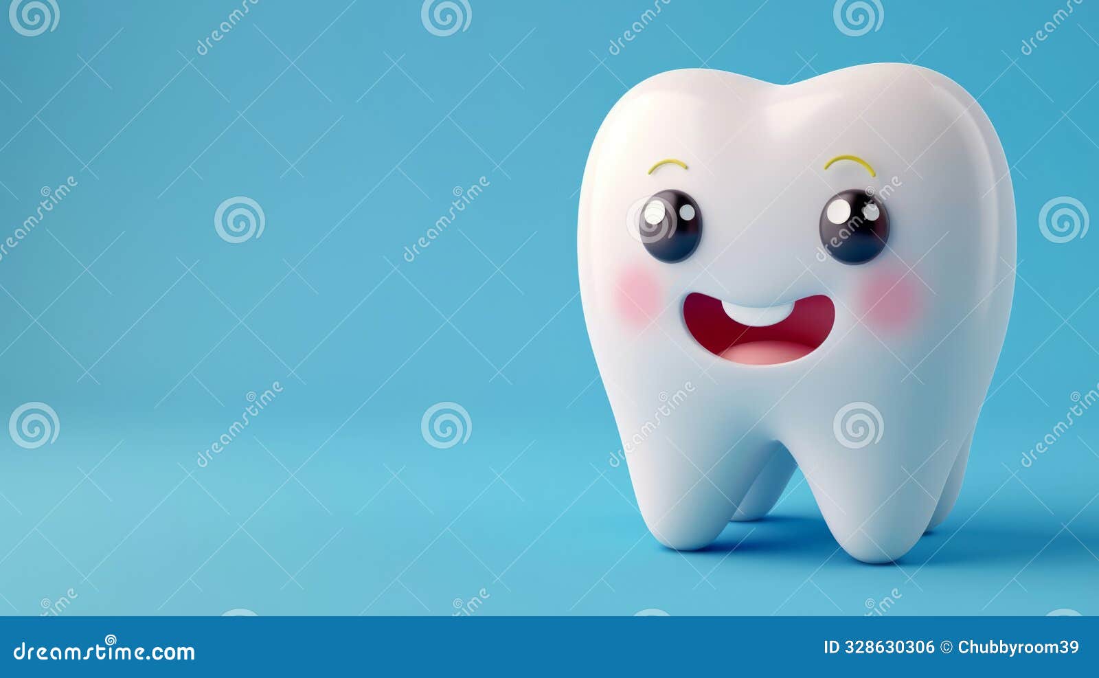 Happy Cartoon Molar Tooth on Blue Background Stock Illustration ...