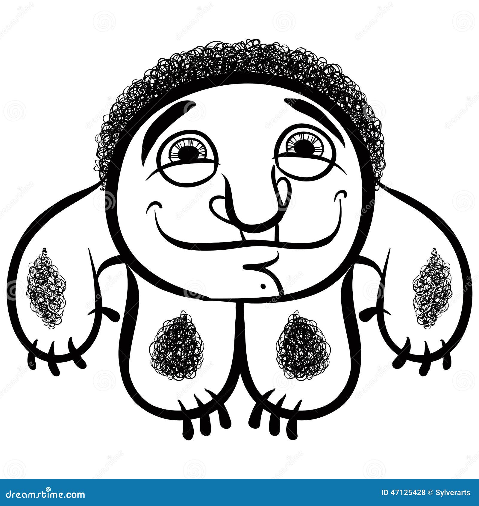 Happy Cartoon Monster, Black And White Lines Vector Illustration Stock ...