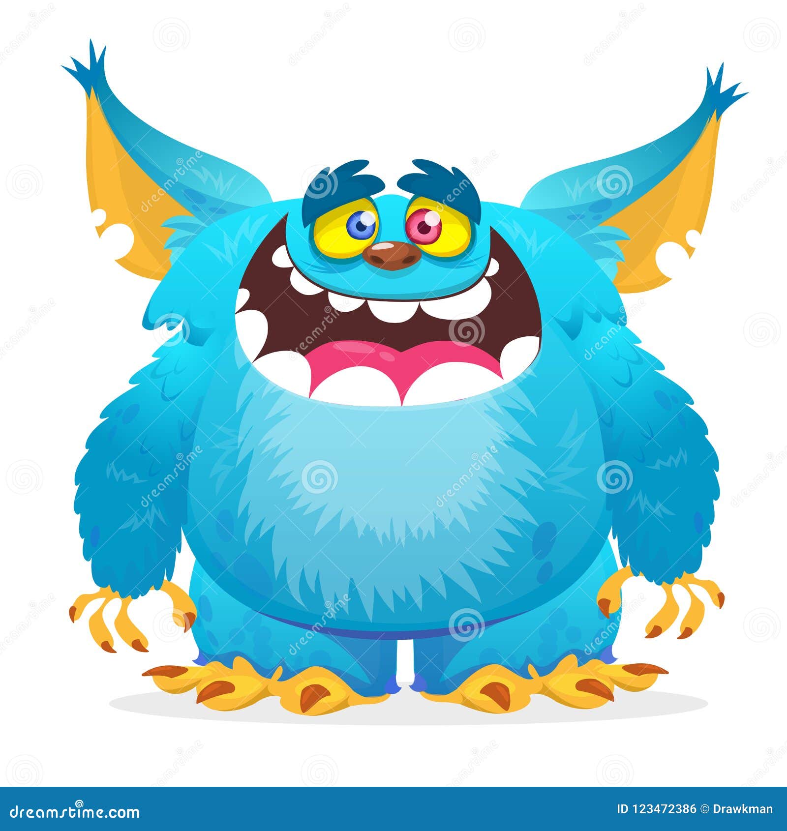 Happy Cartoon Monster Smiling. Halloween Vector Blue Monster. Stock ...