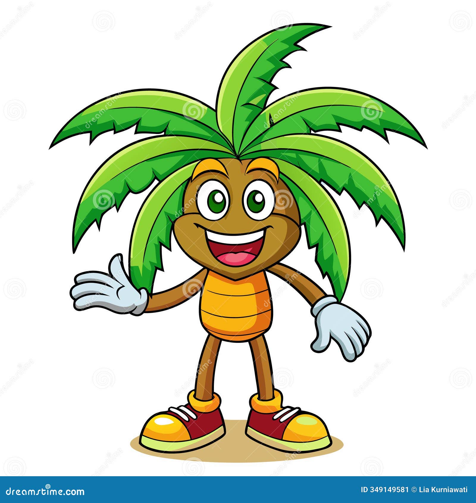 Happy Cartoon Palm Tree Character Waving Hello Stock Vector ...