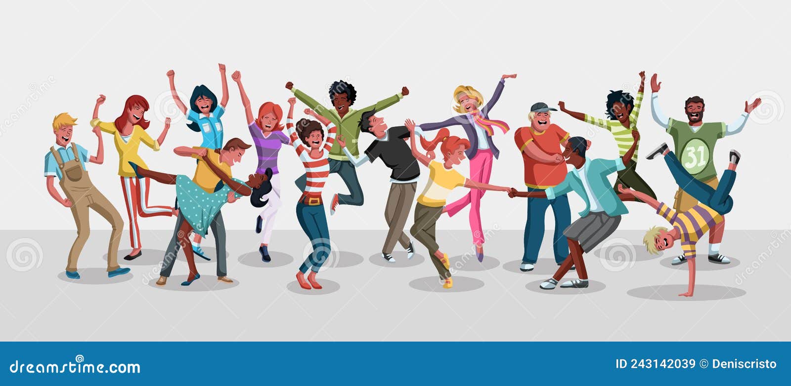 Happy Cartoon People Dancing. Stock Vector - Illustration of recreation ...