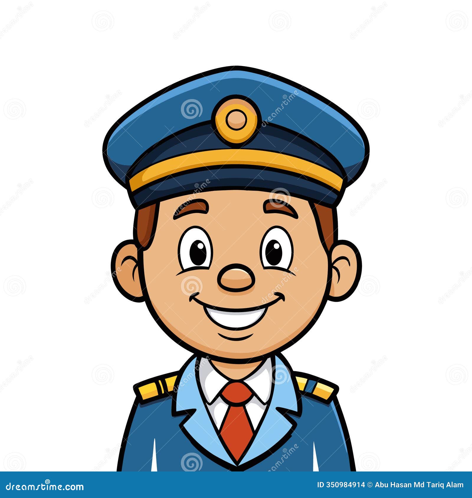 A Happy Cartoon Pilot Character in Blue Uniform and Hat Smiling on ...