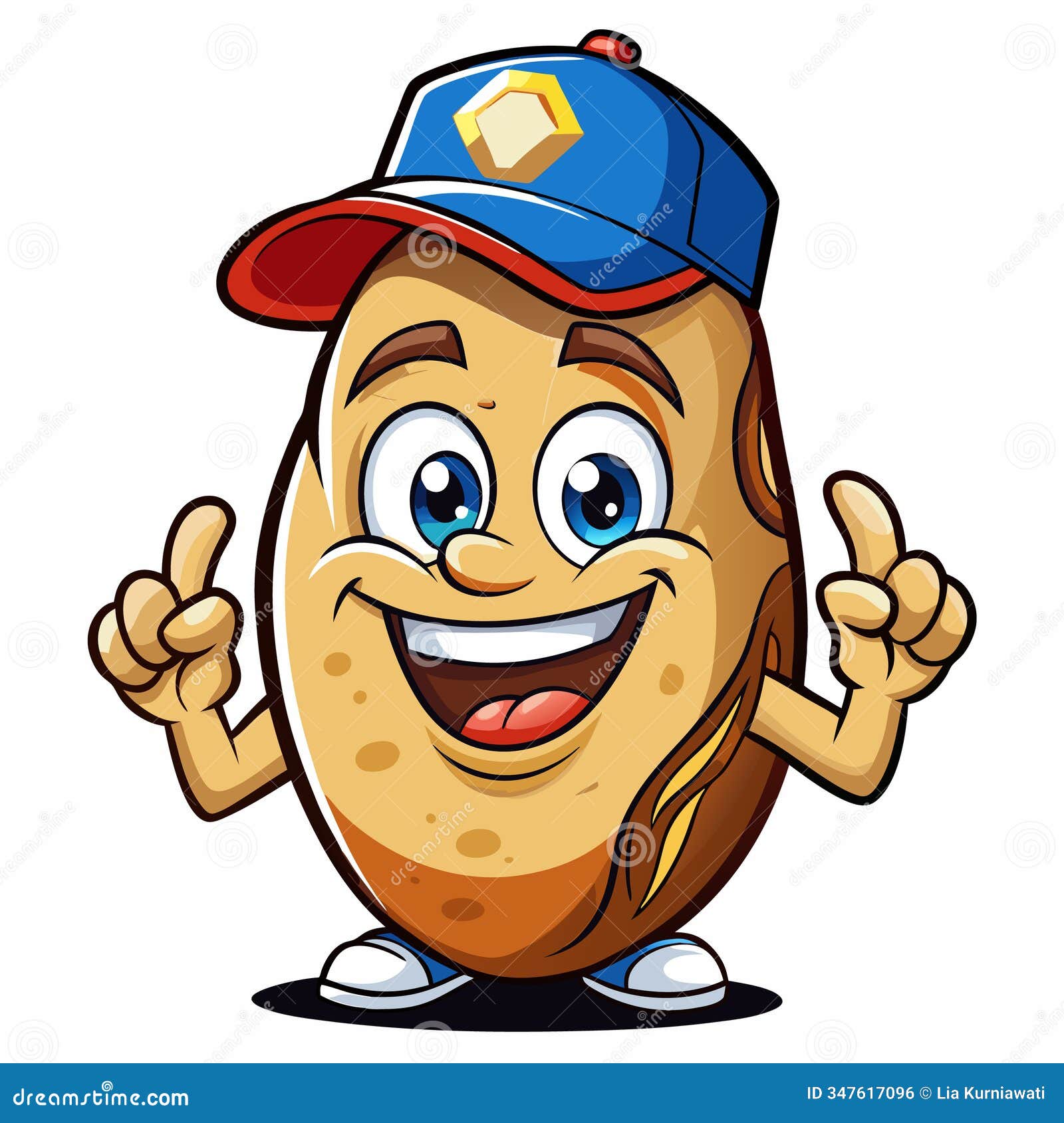 Happy Cartoon Potato Wearing a Baseball Cap and Pointing Stock Vector ...