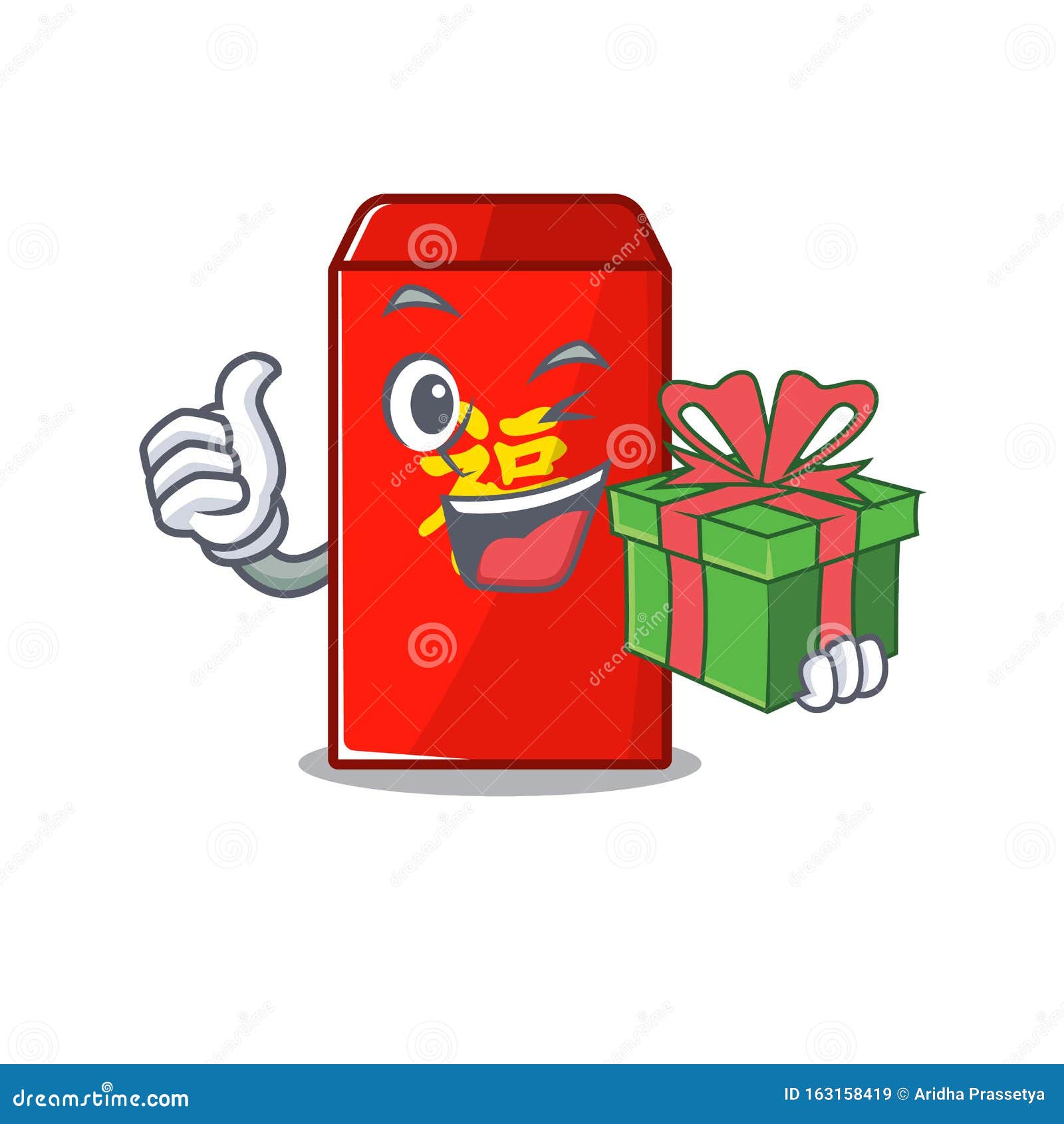 Happy Cartoon in the Red Envelope Holding Gift Stock Vector ...