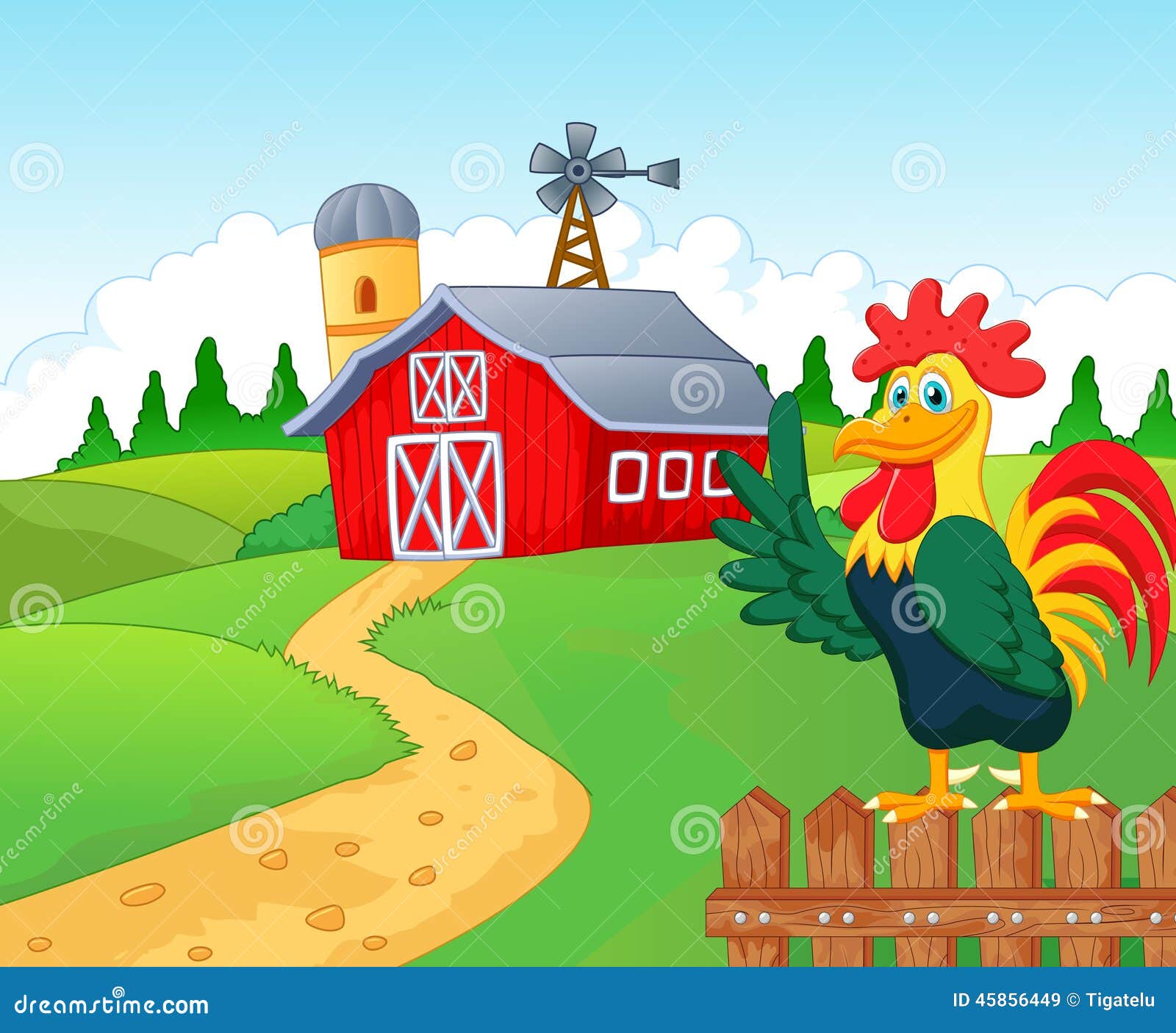 Happy Cartoon Roster in the Farm Stock Vector - Illustration of leaning ...