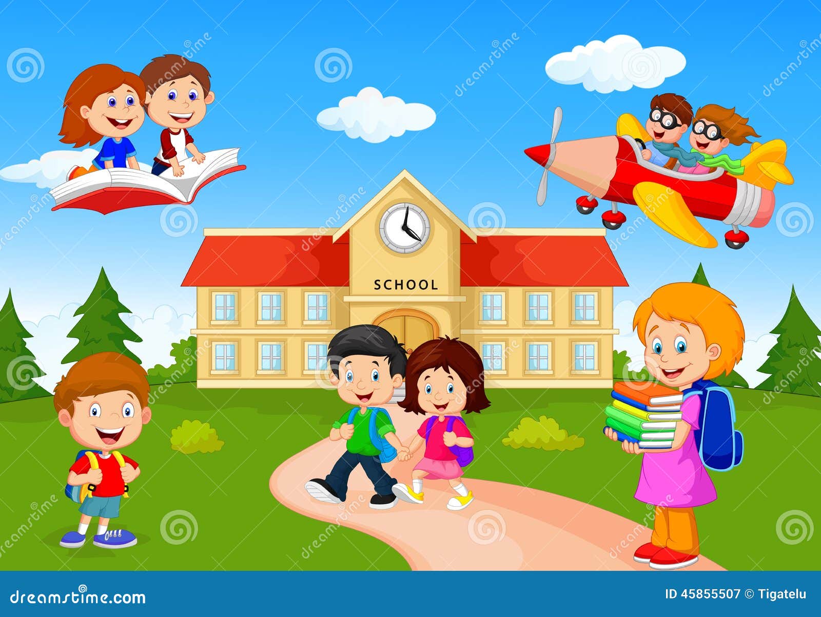 Happy Cartoon School Children Stock Vector - Image: 45855507