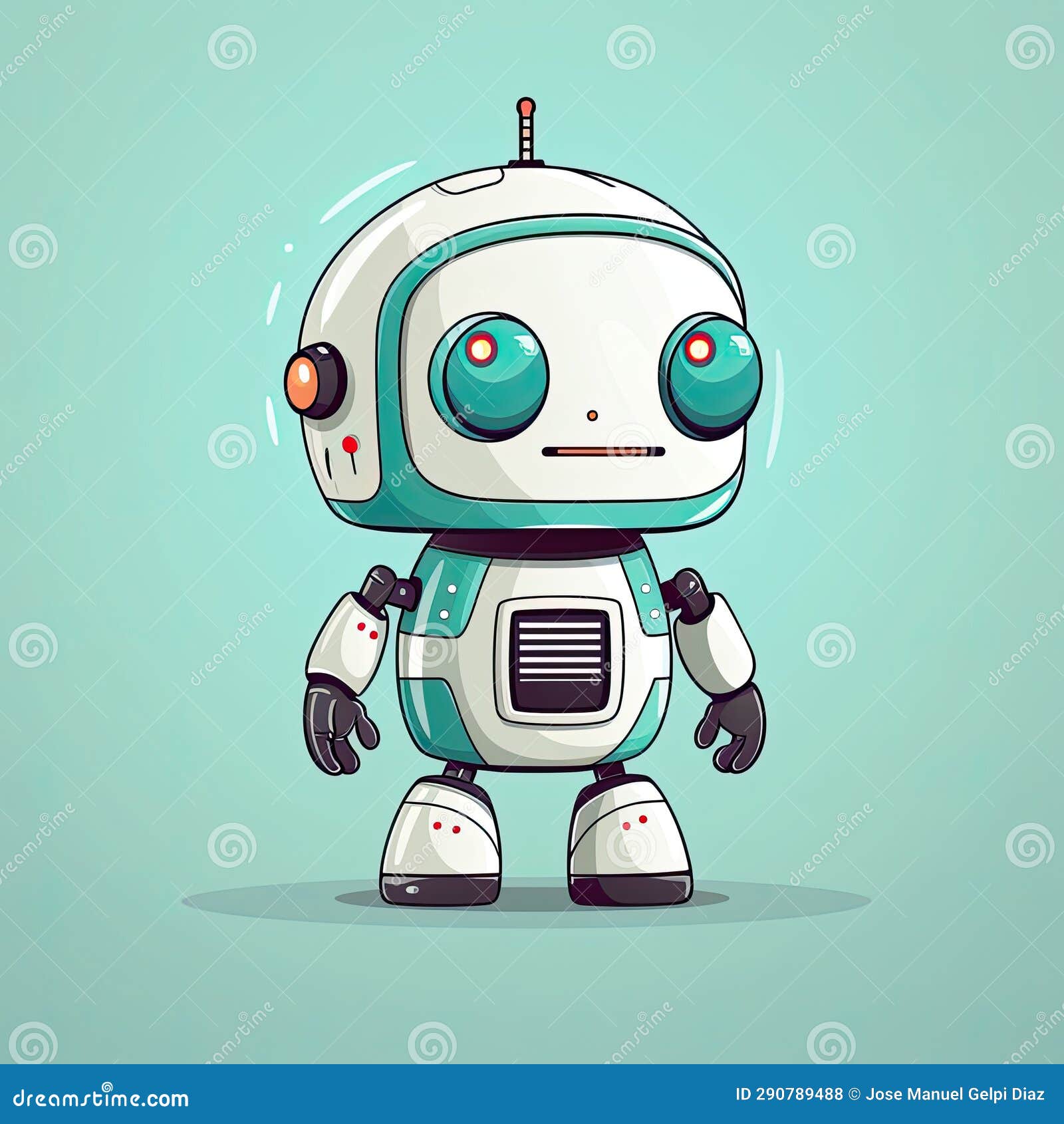 Happy Cartoon Small Robot. Generative AI Stock Illustration ...