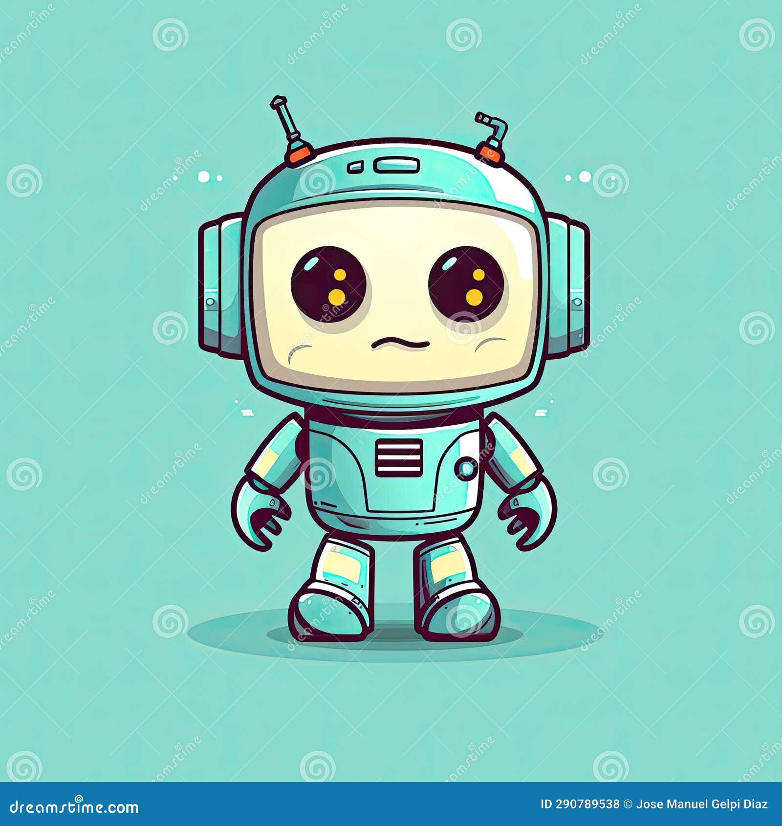 Happy Cartoon Small Robot. Generative AI Stock Illustration ...