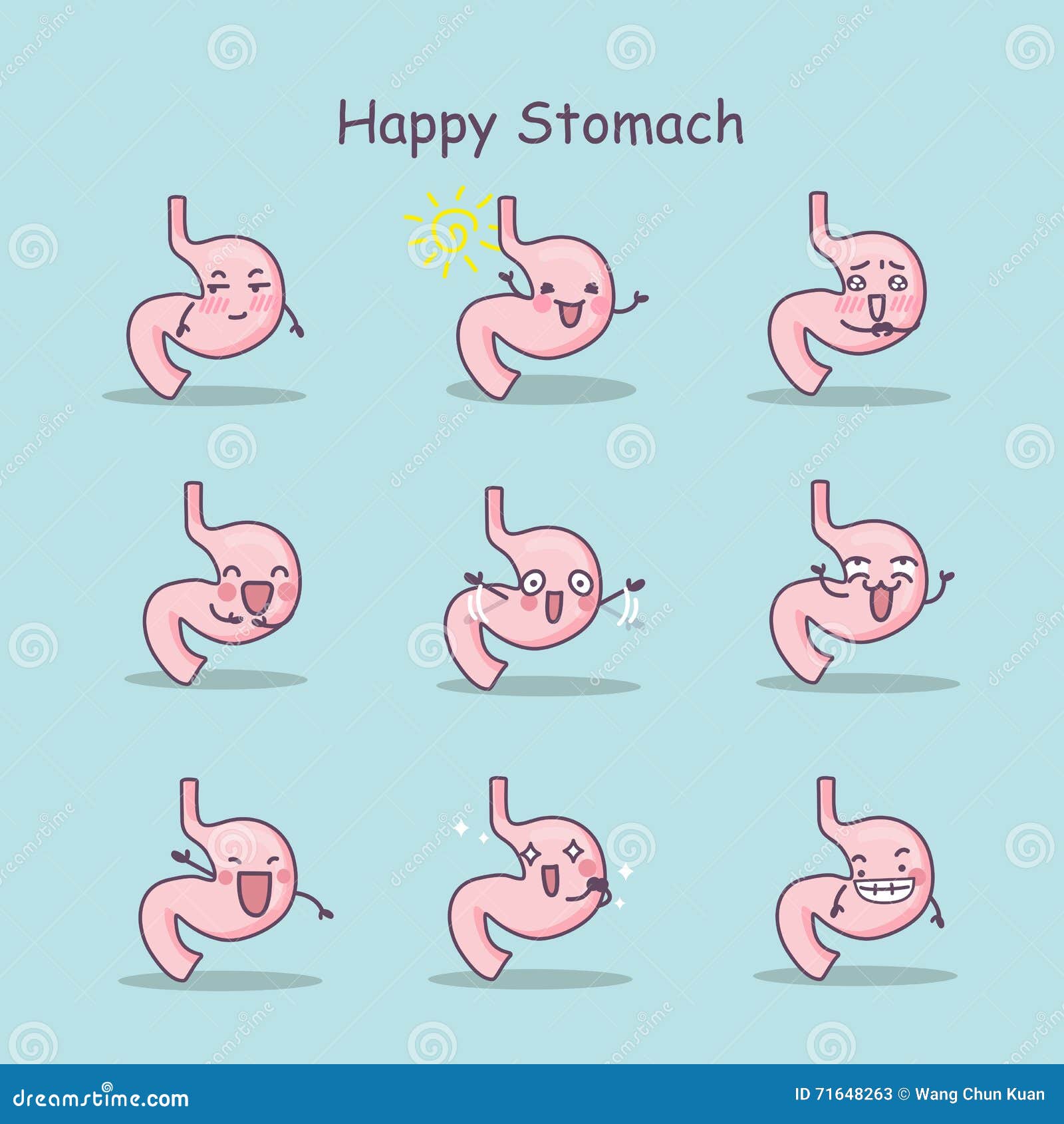 Happy cartoon stomach set stock vector. Illustration of healthcare ...