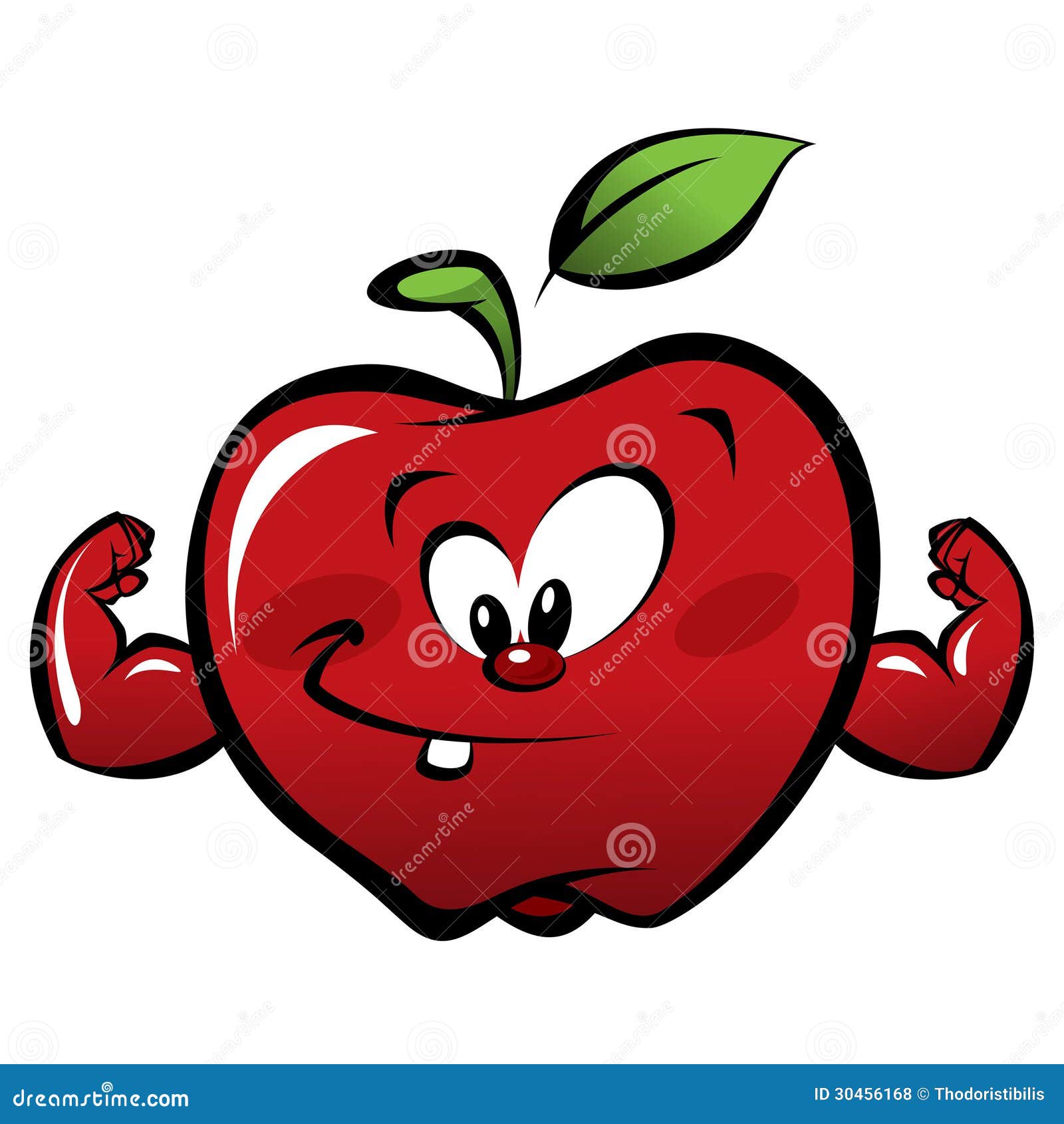 Happy Cartoon Strong Red Apple Making a Power Gesture Stock Vector ...
