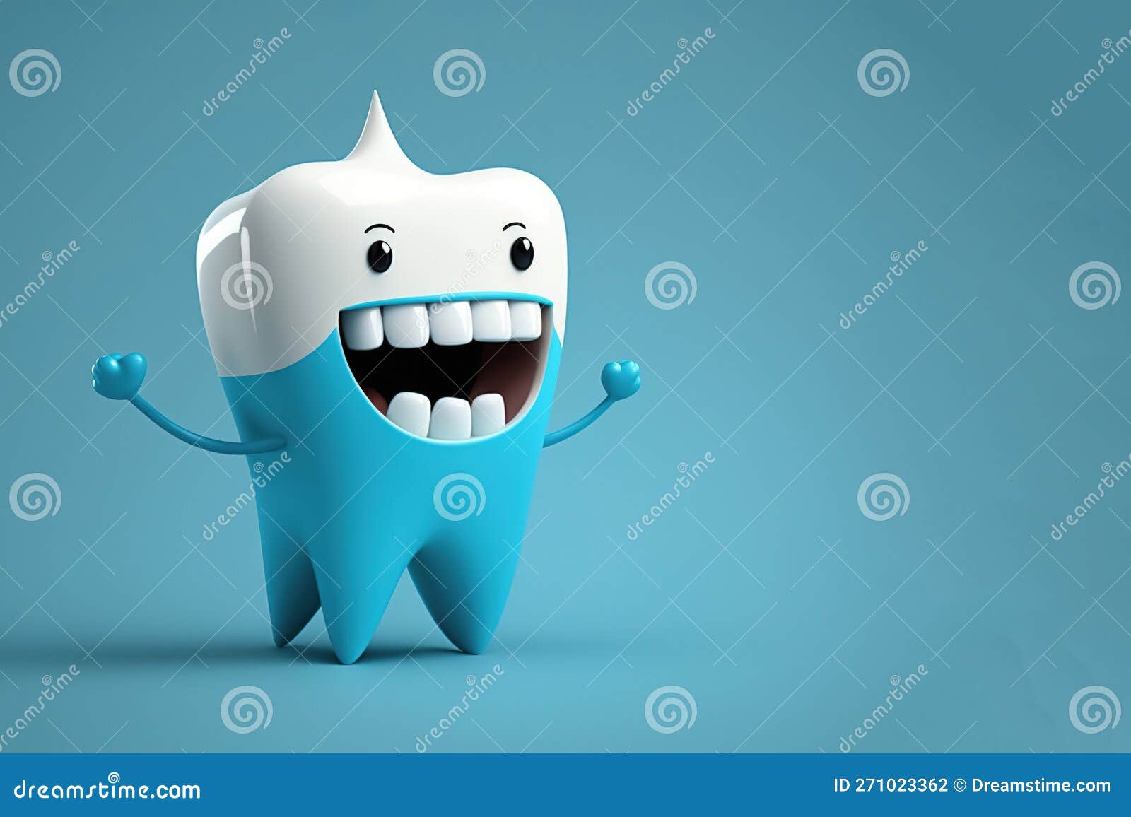 Happy Cartoon Tooth on a Blue Background with Copy Space. Generative AI ...