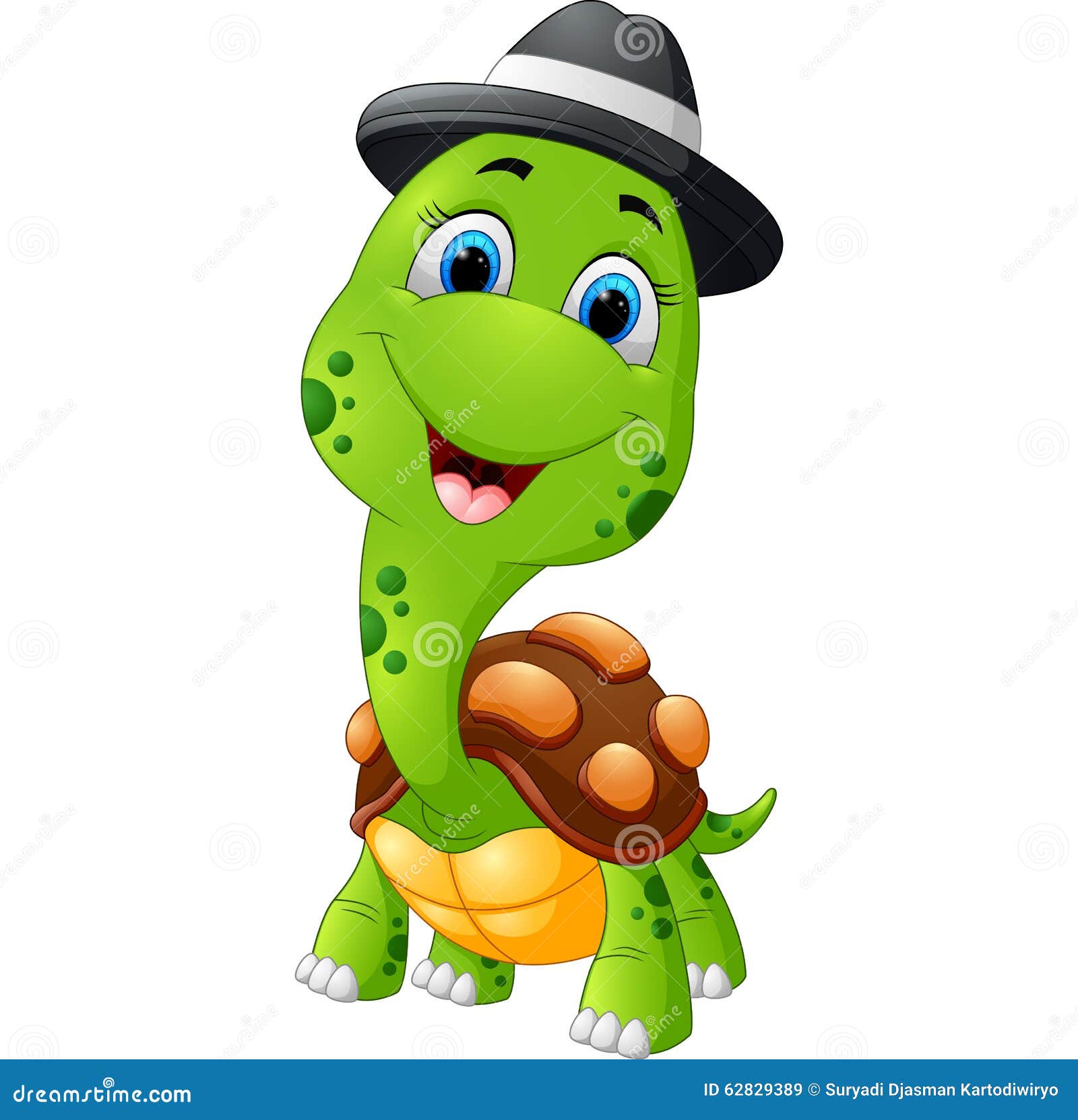Happy Cartoon Turtle Wearing Cap Stock Vector - Illustration of shell ...