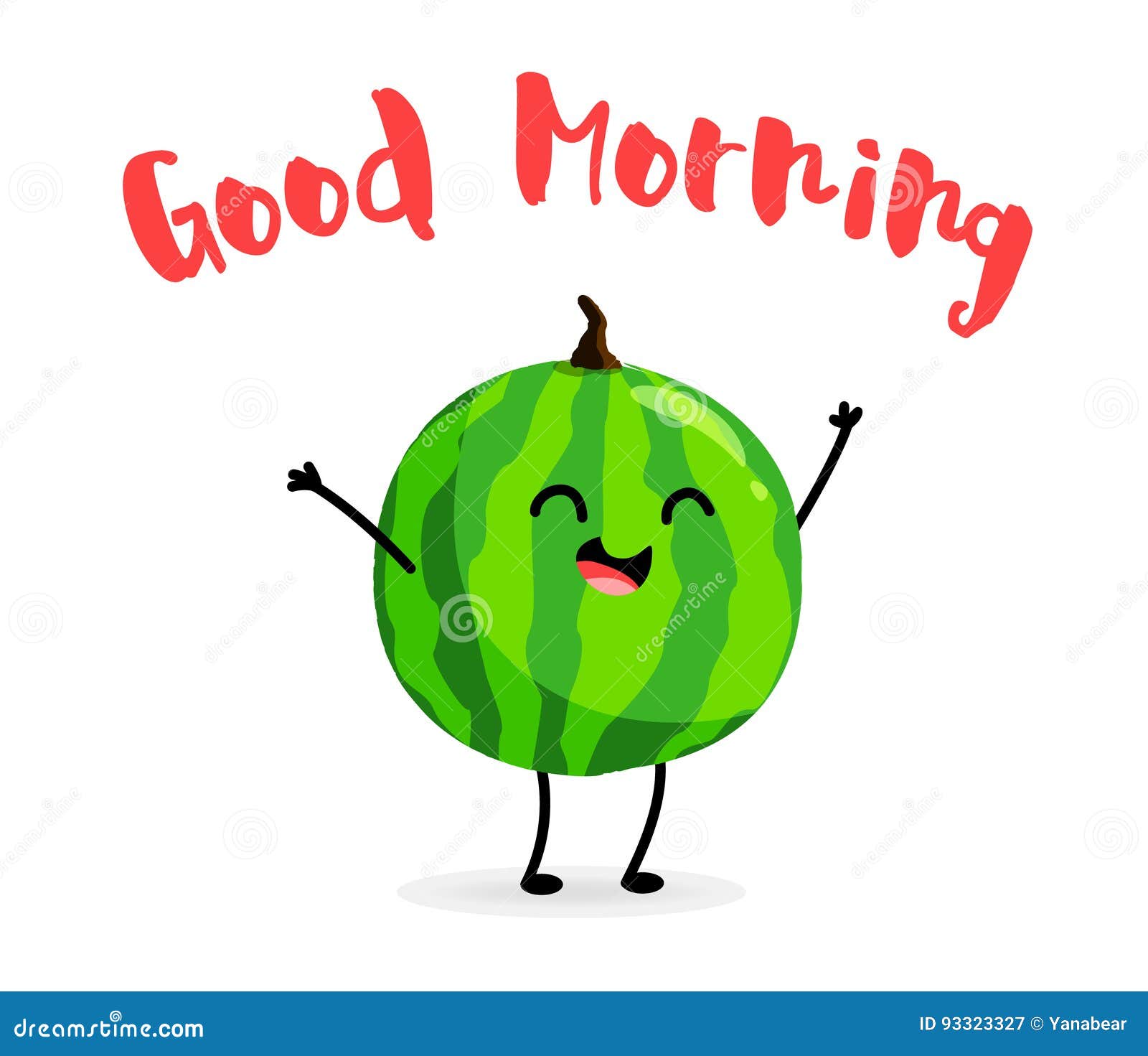 Happy Cartoon Watermelon. Good Morning Card Stock Vector - Illustration ...