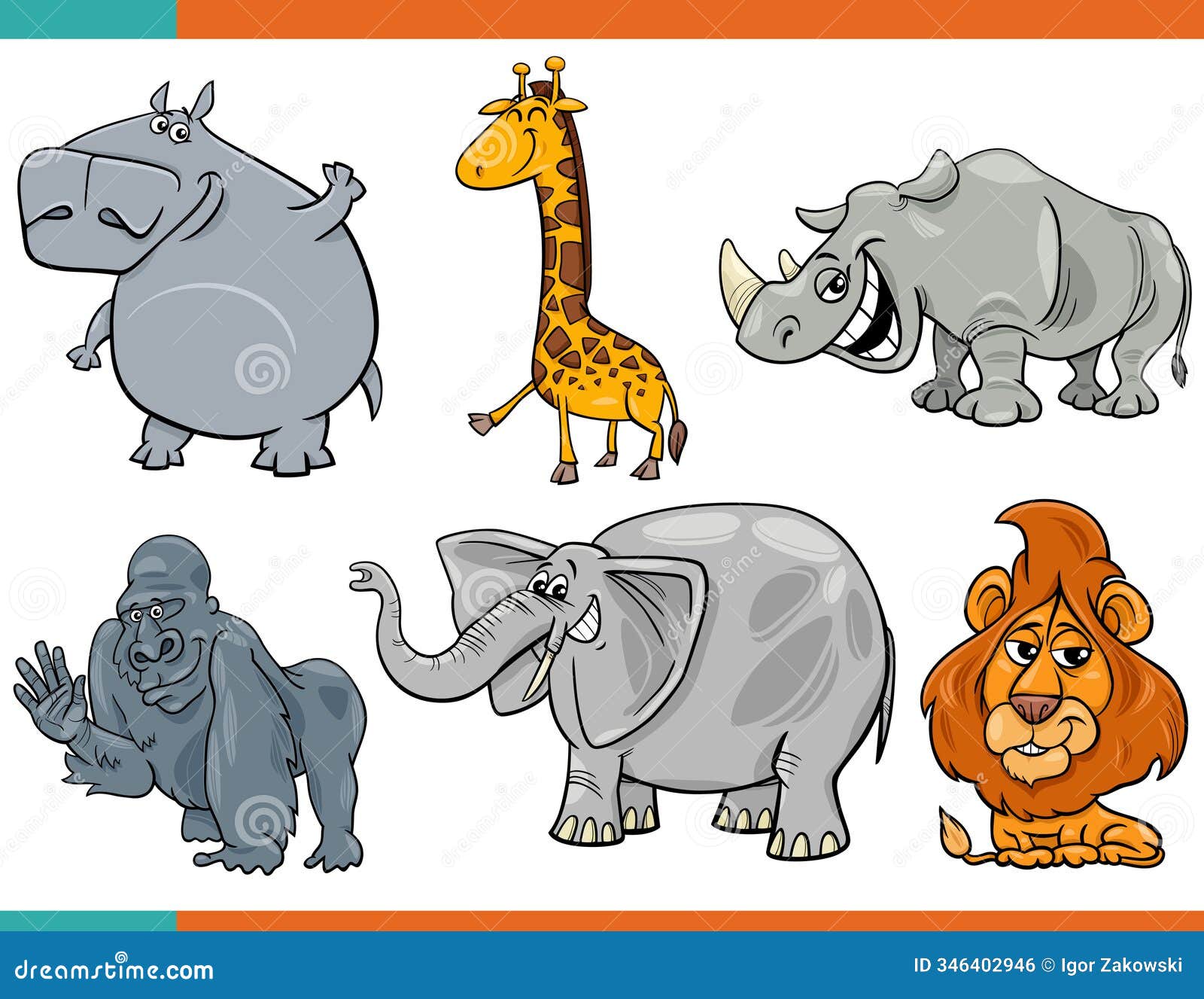 Happy Cartoon Wild Animals Comic Characters Set Stock Illustration - Illustration of design ...