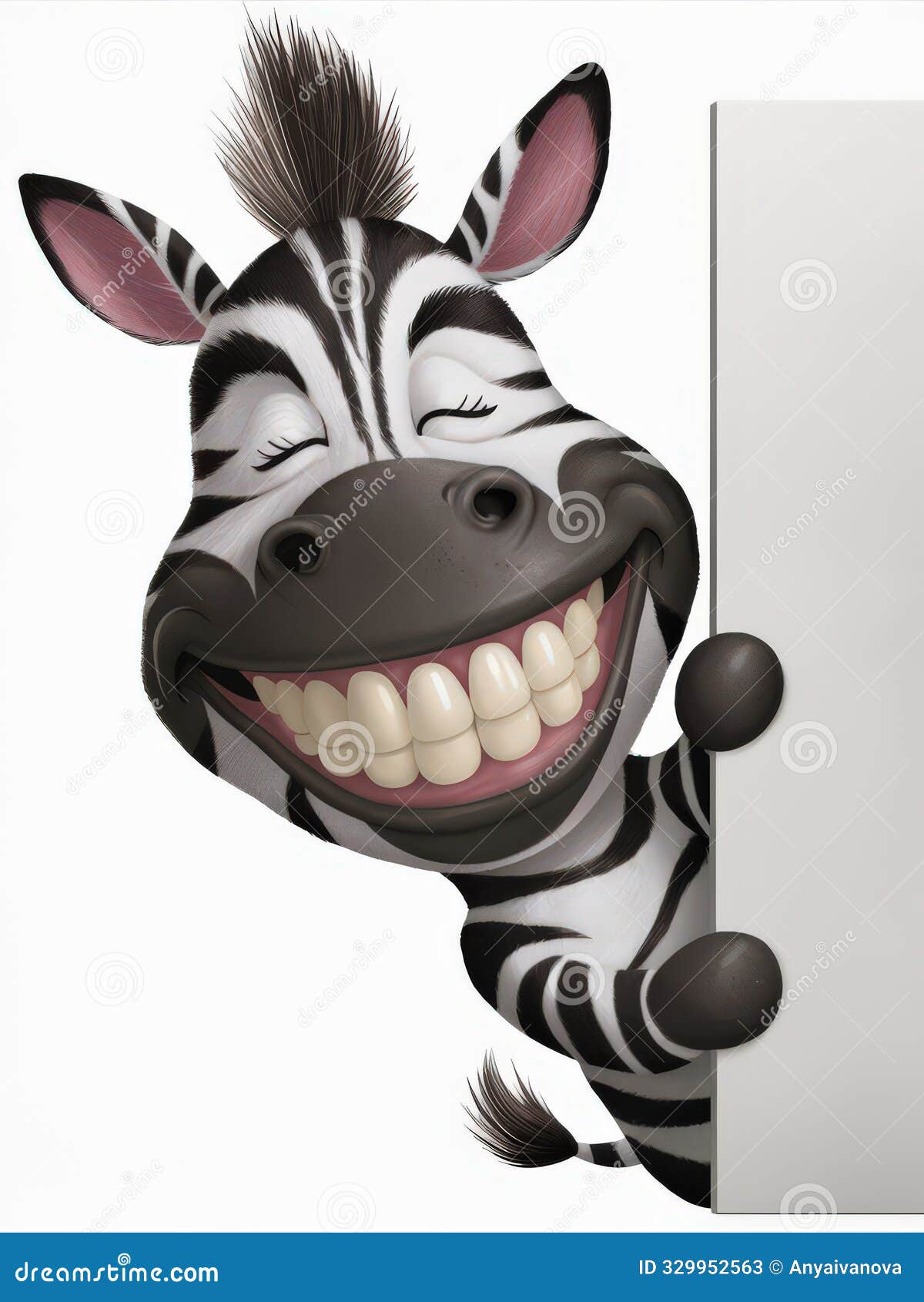Happy Cartoon Zebra Smiling Behind Blank Sign Stock Image - Image of ...