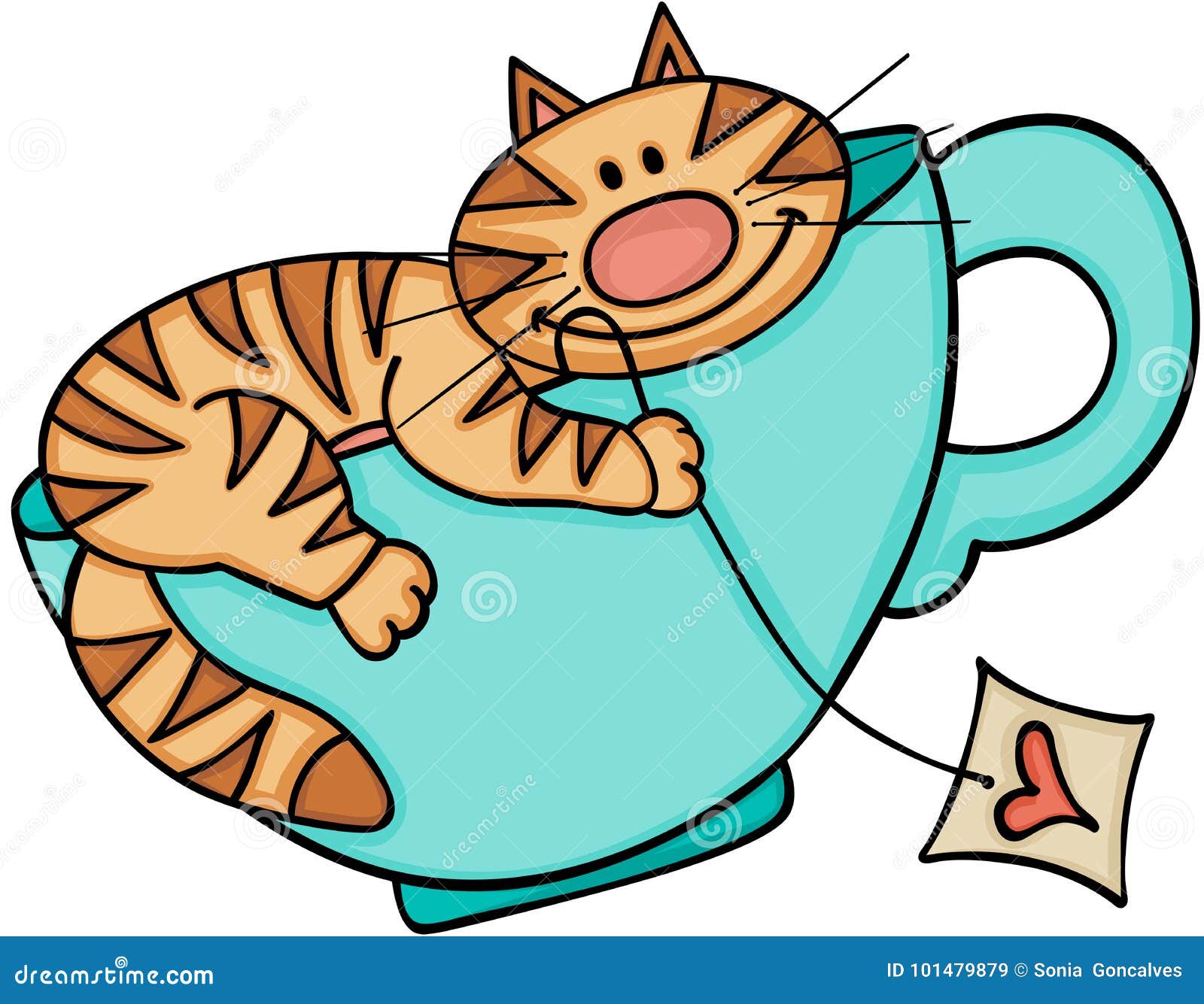 Happy Cat on Blue Cup of Tea Stock Vector - Illustration of card ...