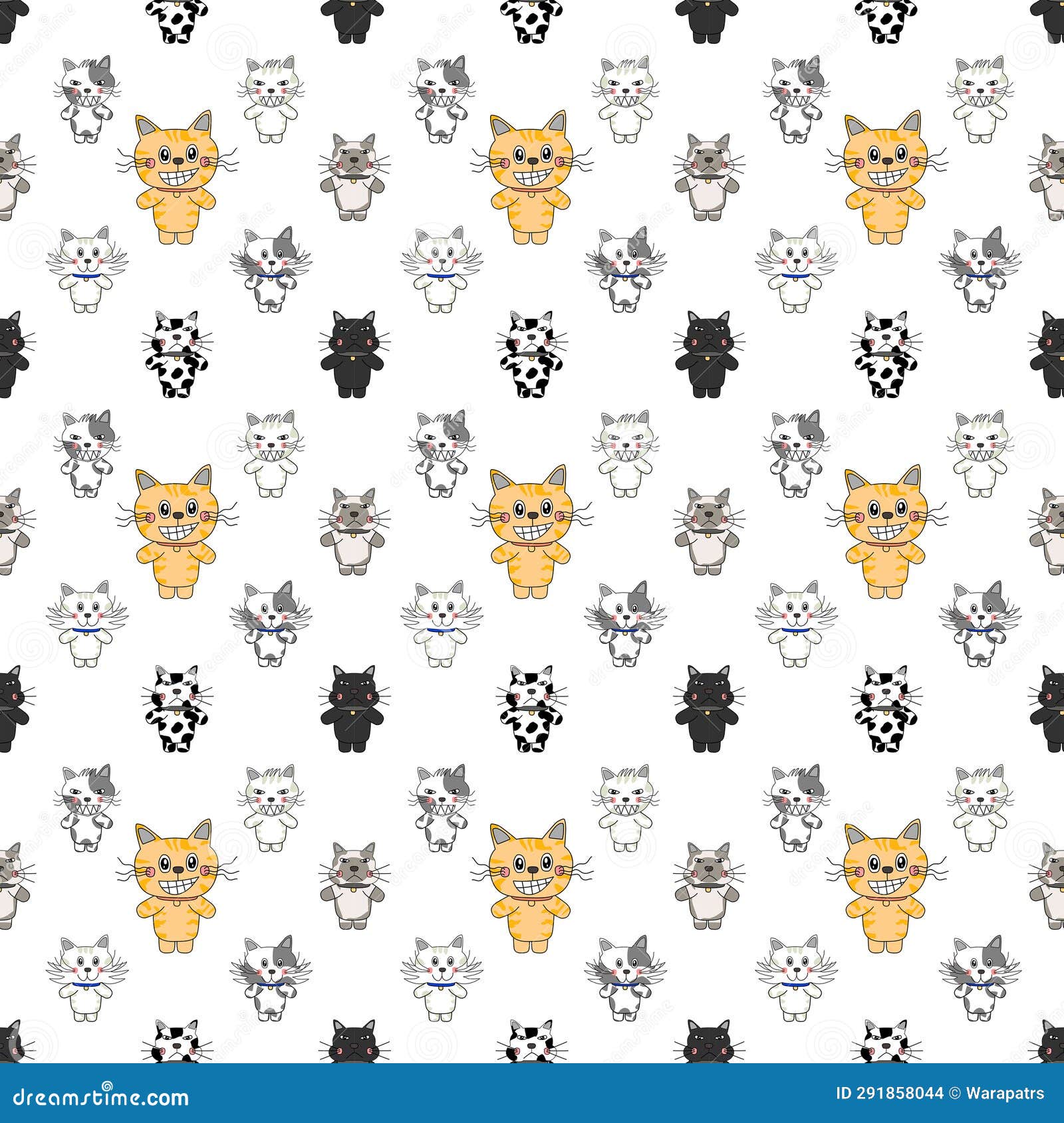 Happy Cat Doodle Art Seamless Pattern Textile Art Design Stock ...