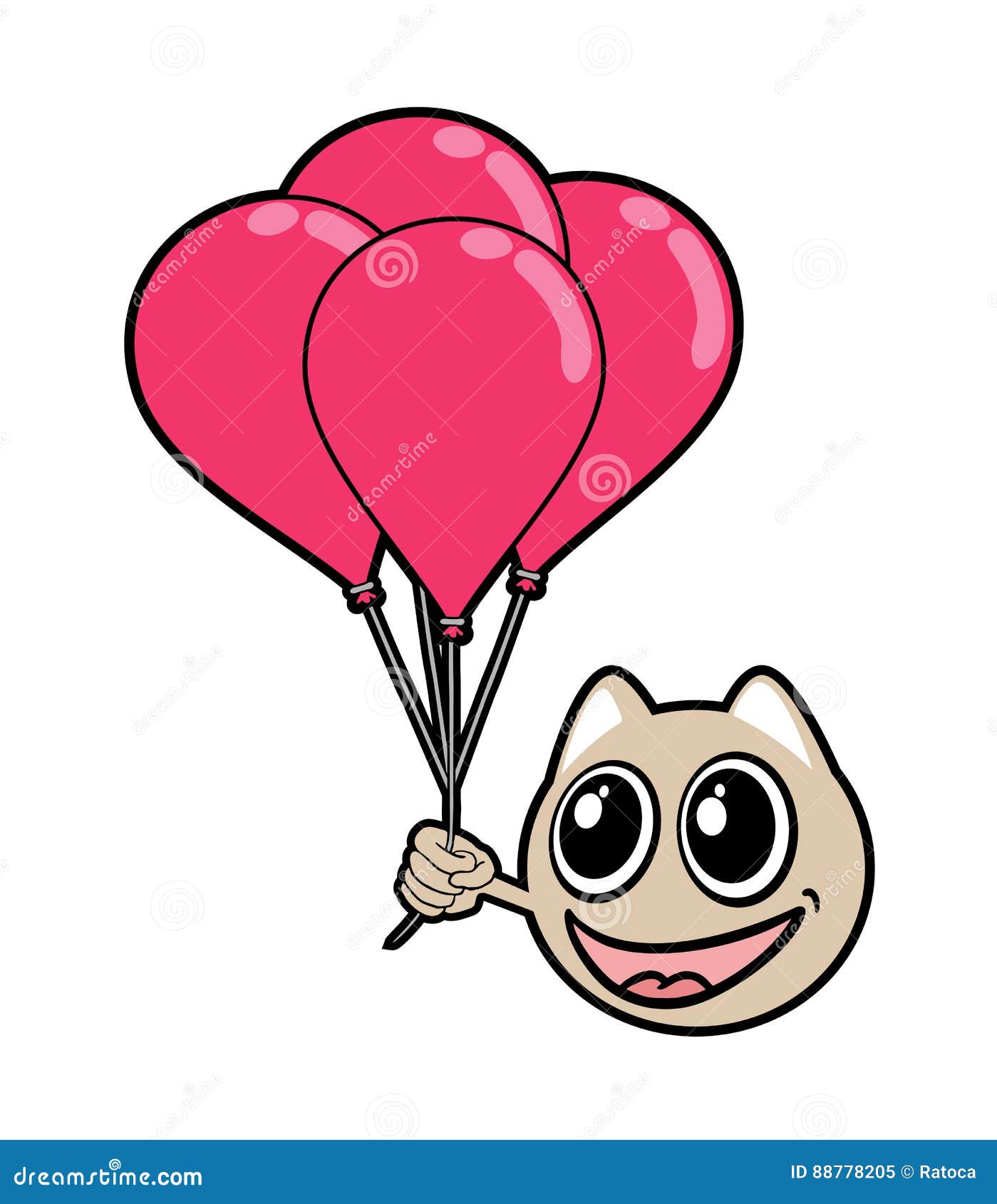 Happy Cat Face with Balloons Stock Vector - Illustration of face ...
