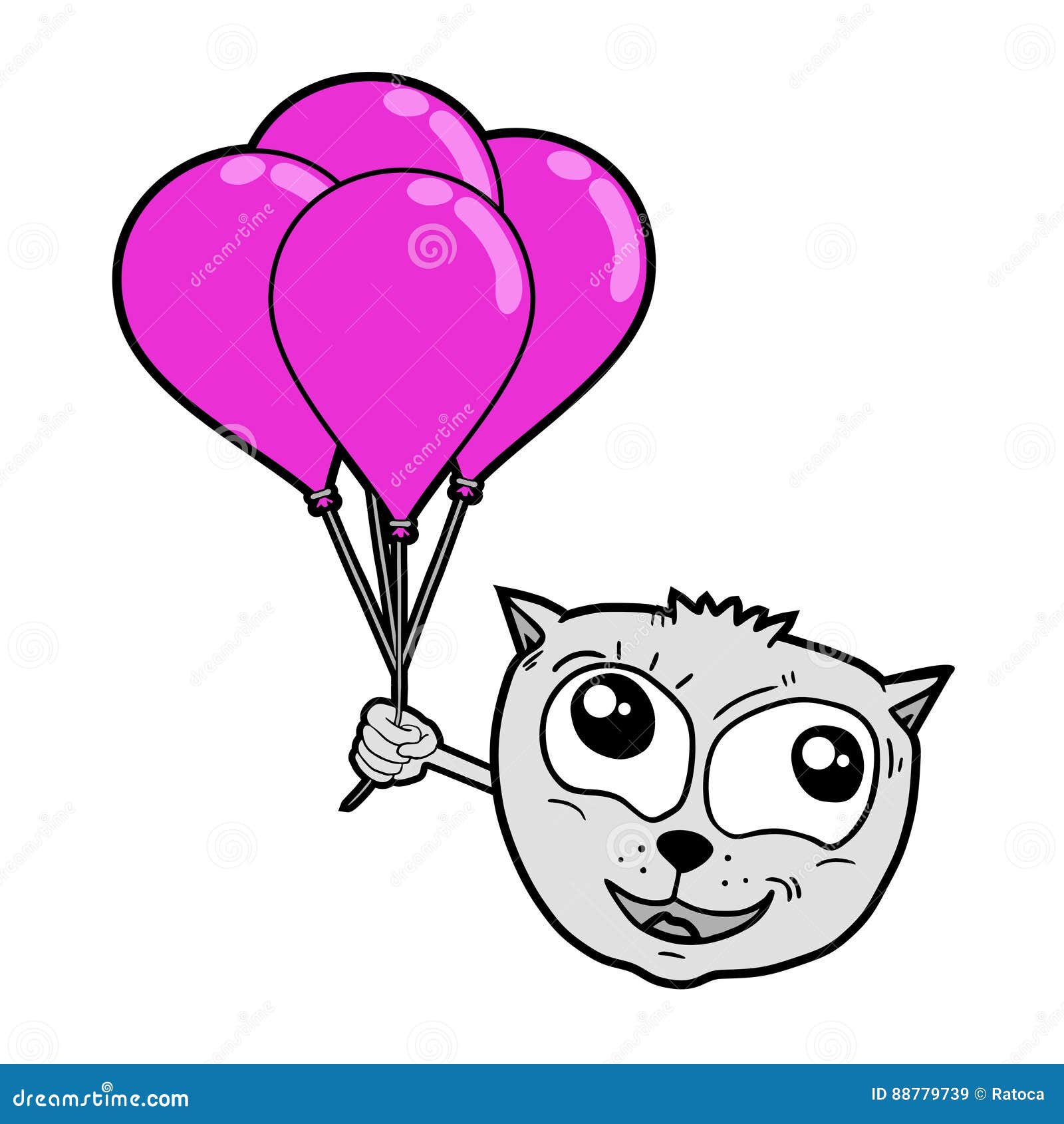Happy Cat Face with Balloons Stock Vector - Illustration of festive ...