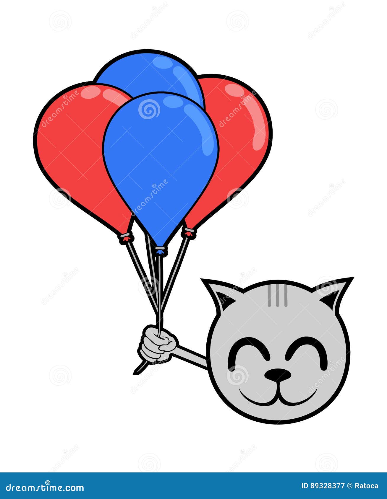 Happy Cat Face with Balloons Stock Vector - Illustration of face, head ...