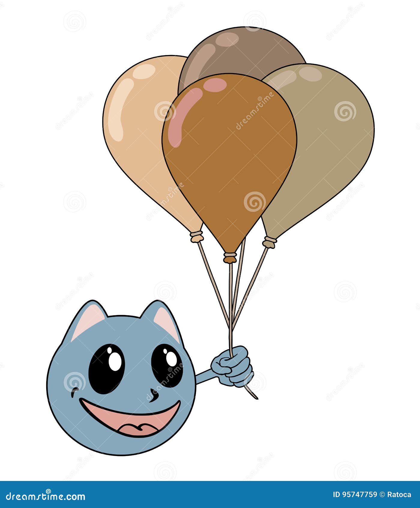 Happy Cat Face with Balloons Stock Vector - Illustration of smile ...