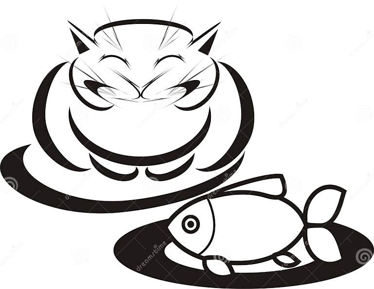 Happy cat with fish stock vector. Illustration of desire - 11635982