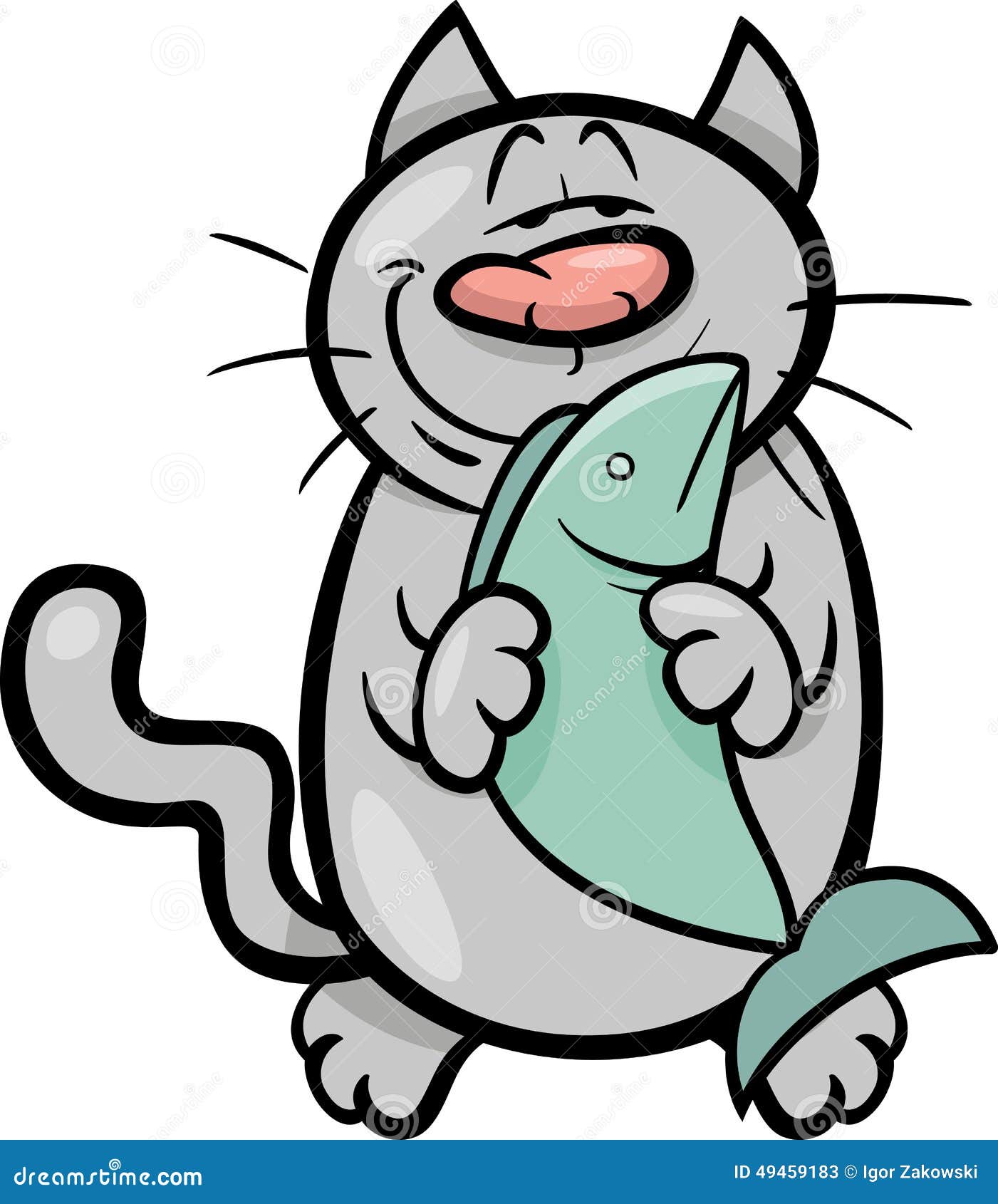 Happy Cat with Fish Cartoon Stock Vector - Illustration of clip, hungry ...